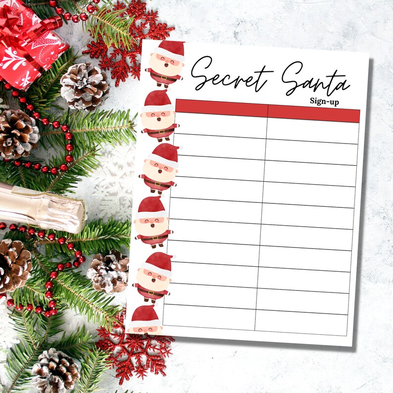 Secret Santa Sign up Sheet | Secret Santa Questionnaire | Secret Santa ...