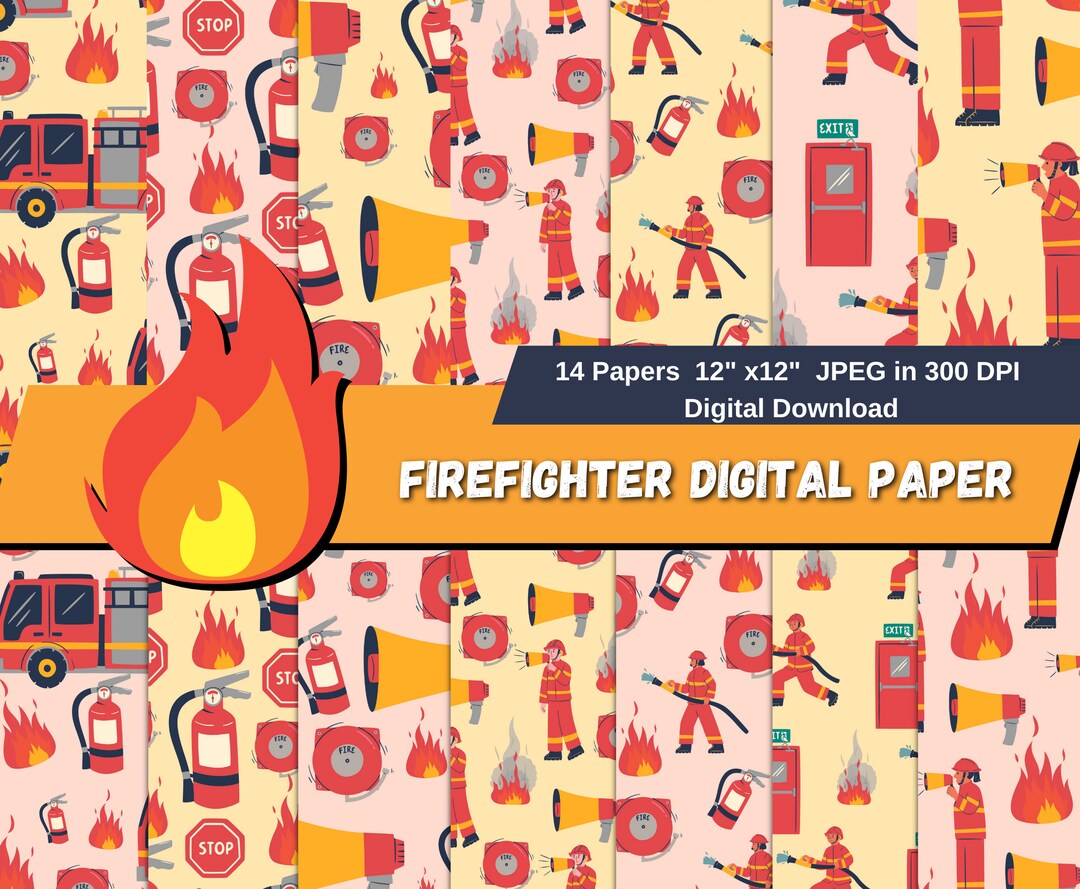 Firefighter Digital Paper | Firefighter Wallpaper | Firefighter ...