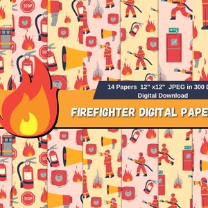Firefighter Digital Paper | Firefighter Wallpaper | Firefighter ...