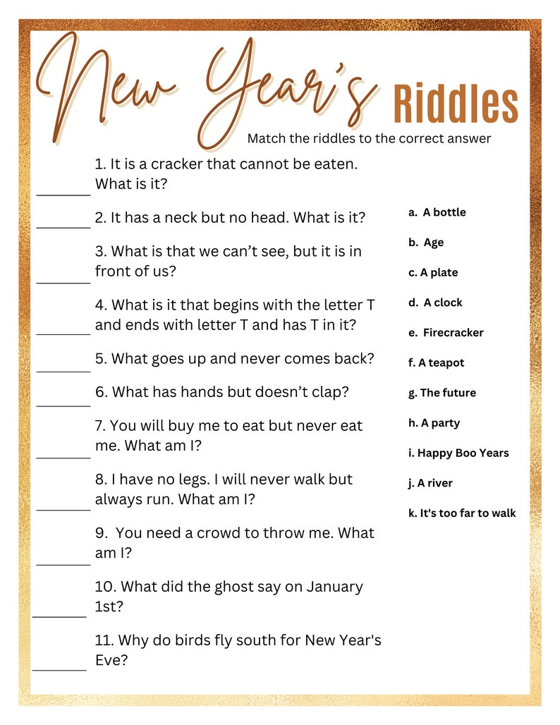 New Year's Riddles New Year's Games New Year's Eve Games New Year's ...