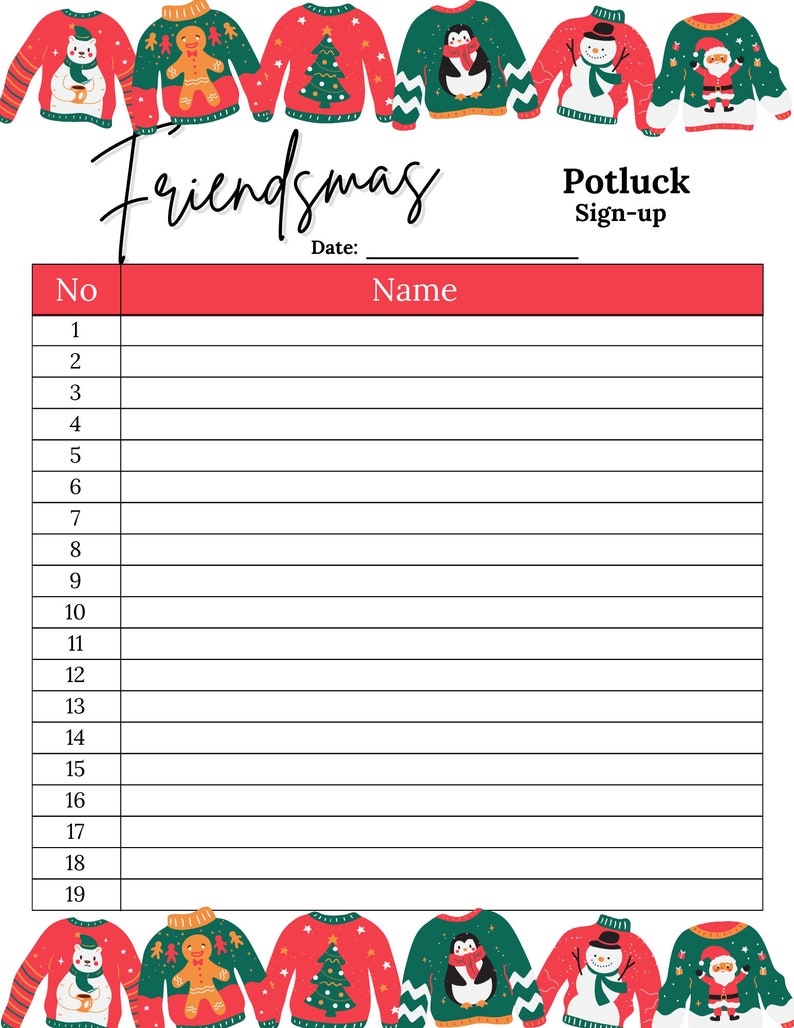Potluck Sign up Sheet Christmas Potluck Sign up Sheet Christmas Potluck ...