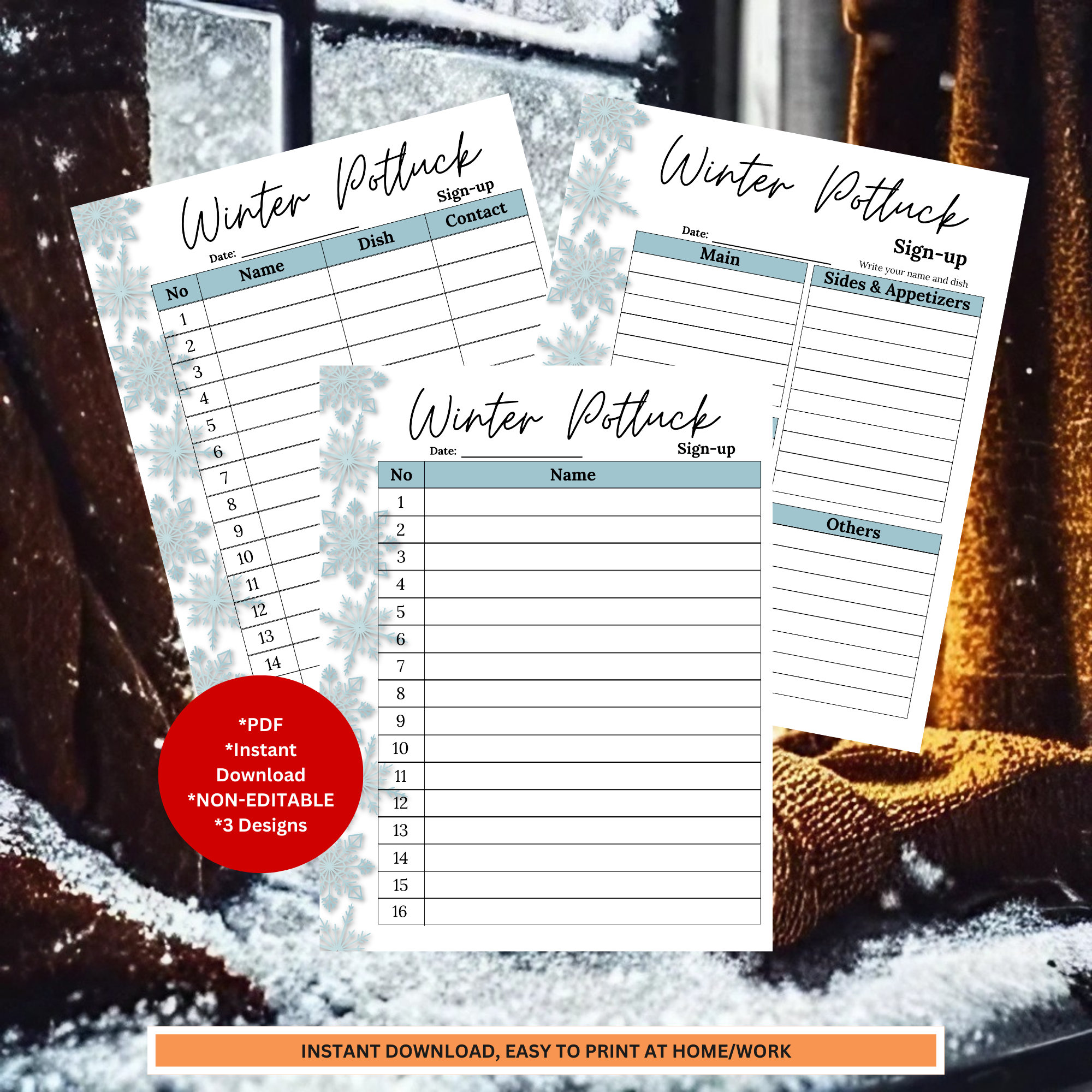 Potluck Sign up Sheet | Winter Potluck Sign up Sheet | Christmas ...