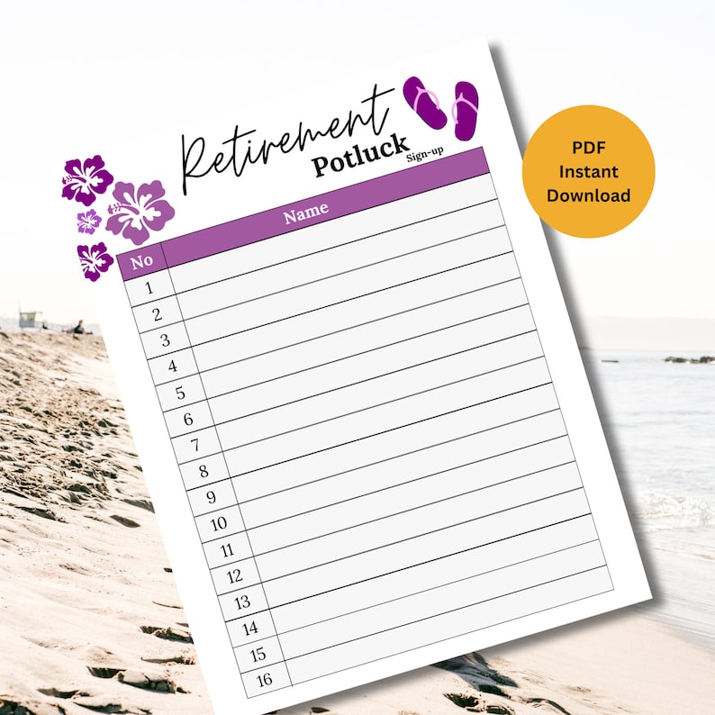 Potluck Sign up Sheet | Retirement Potluck Sign up Sheet | Retirement ...