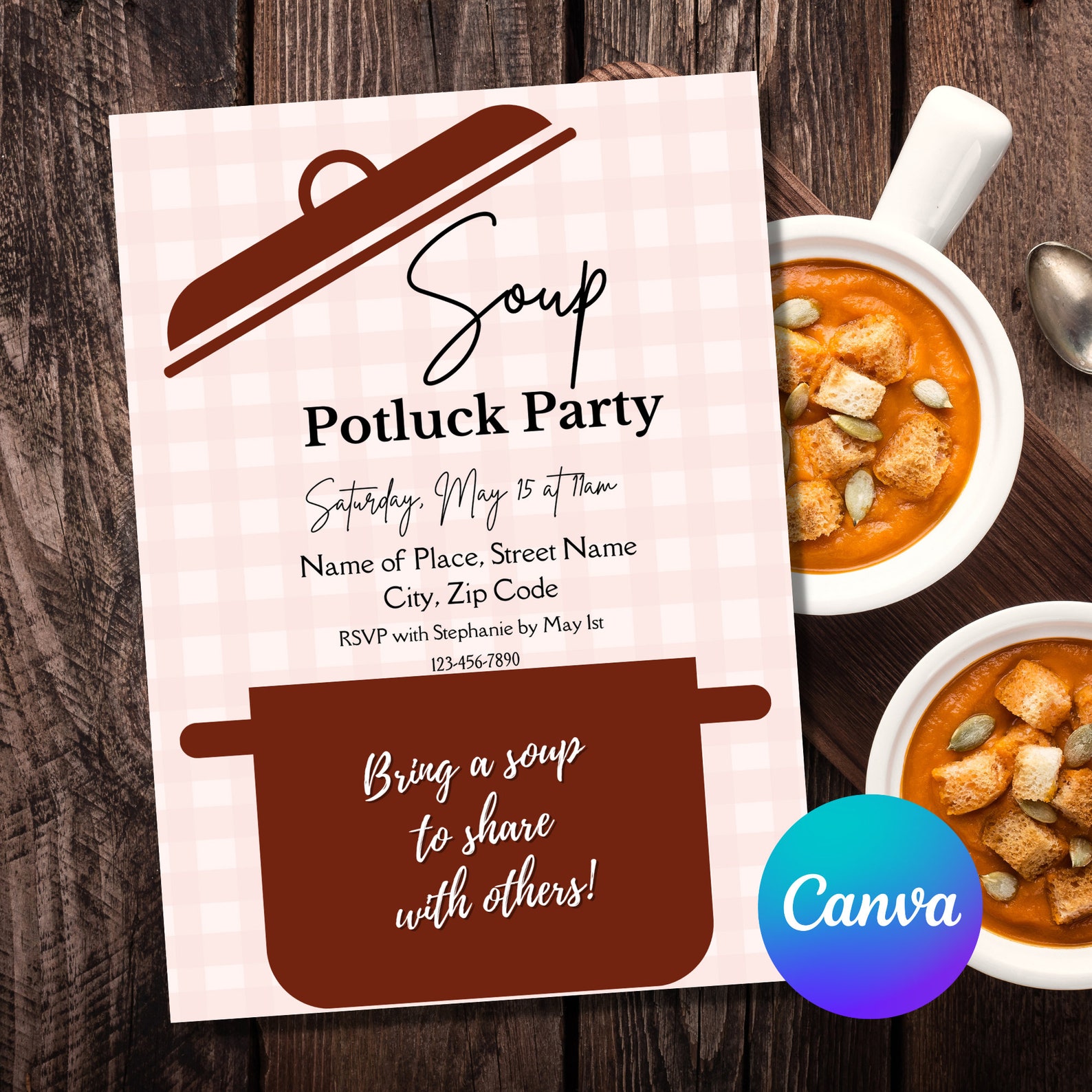 Soup Potluck Invite Template | Editable Potluck Invitation | Potluck ...