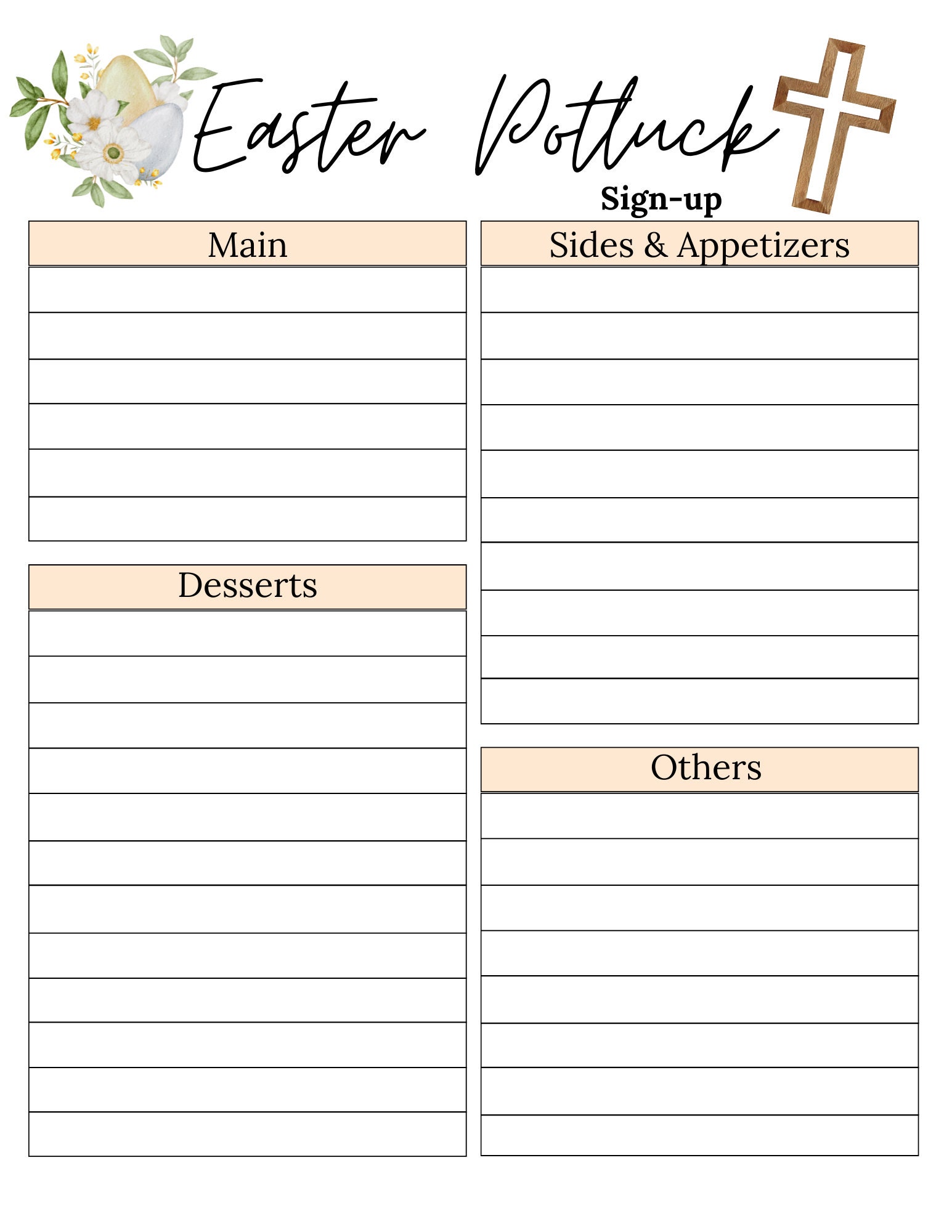 Potluck Sign up Sheet | Easter Potluck Sign up Sheet | Easter Potluck ...