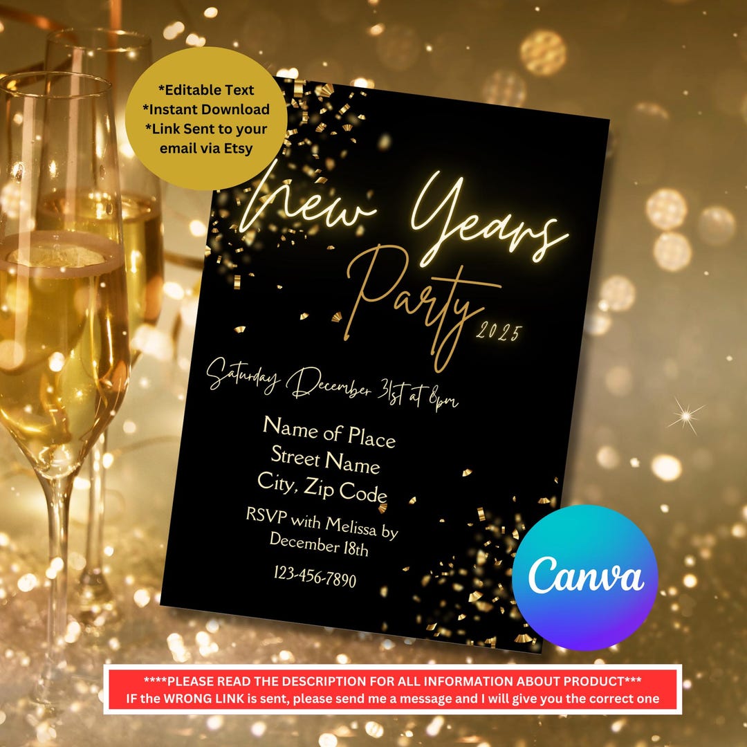 New Years Invitation Template | Happy New Year Invite | NYE Party ...