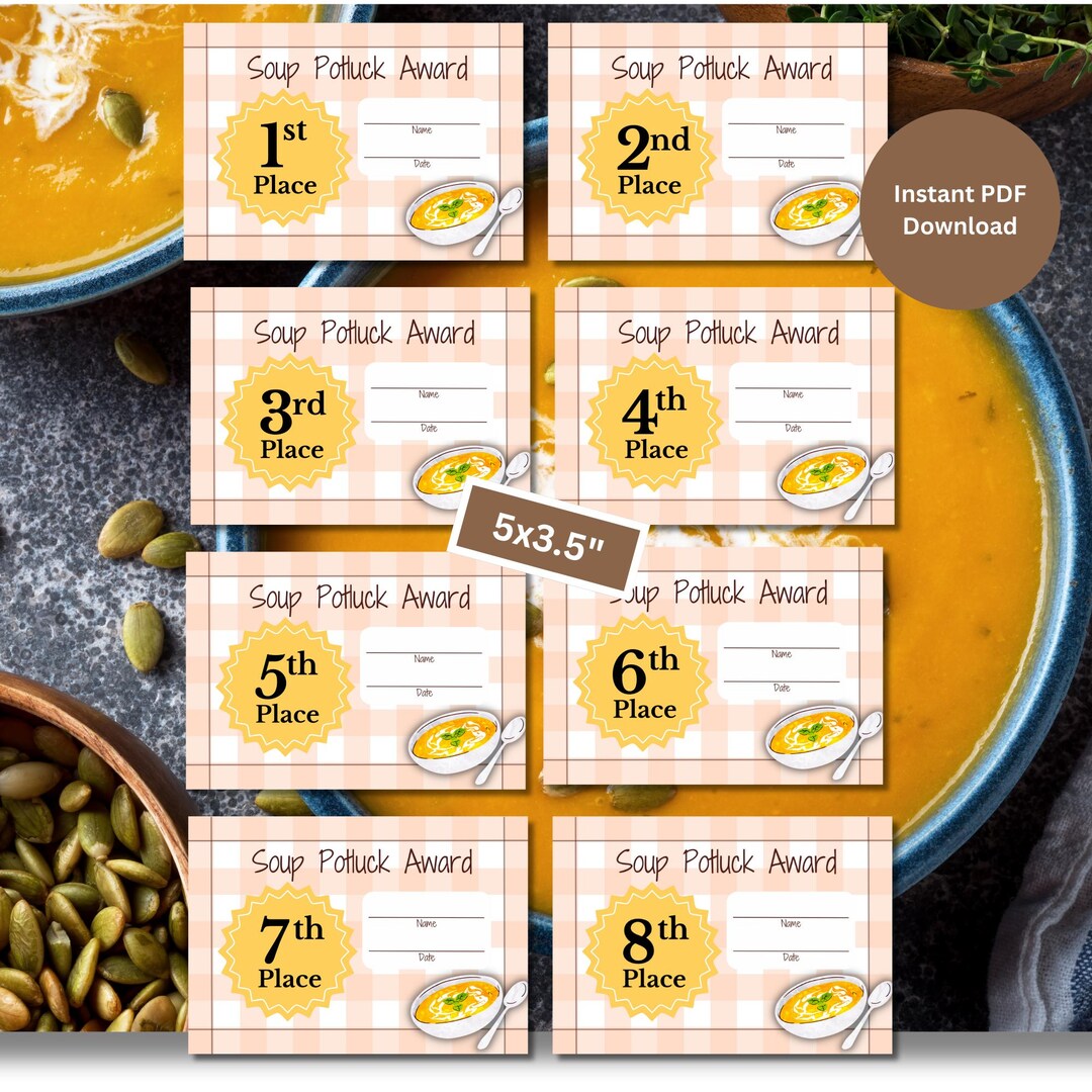 Soup Potluck Award Cards| Soup Party | Soup Swap | Soup Cook-off Event ...