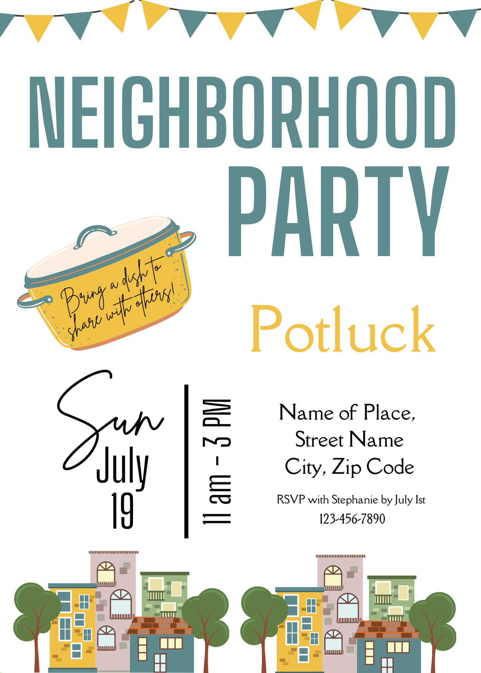 Neighborhood Party Potluck Invitation Template | Neighborhood Party ...