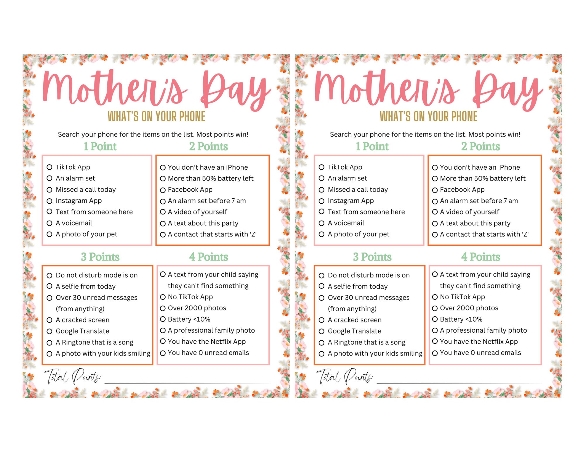 What's on You Phone Mother's Day Game Mothers Day Game Mother's Day ...