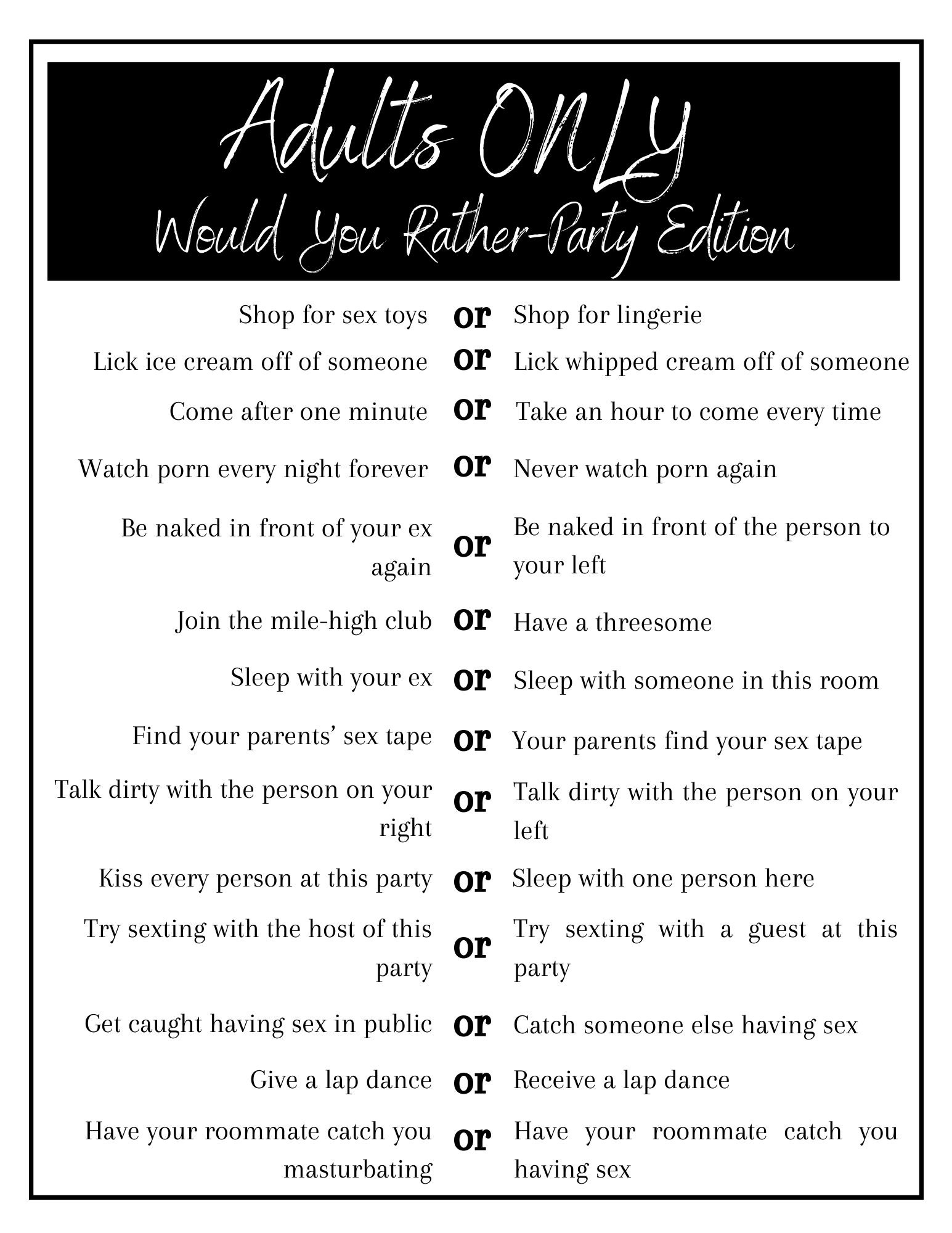 Would You Rather Adult Game Would You Rather Dirty Game Naughty Adult ...