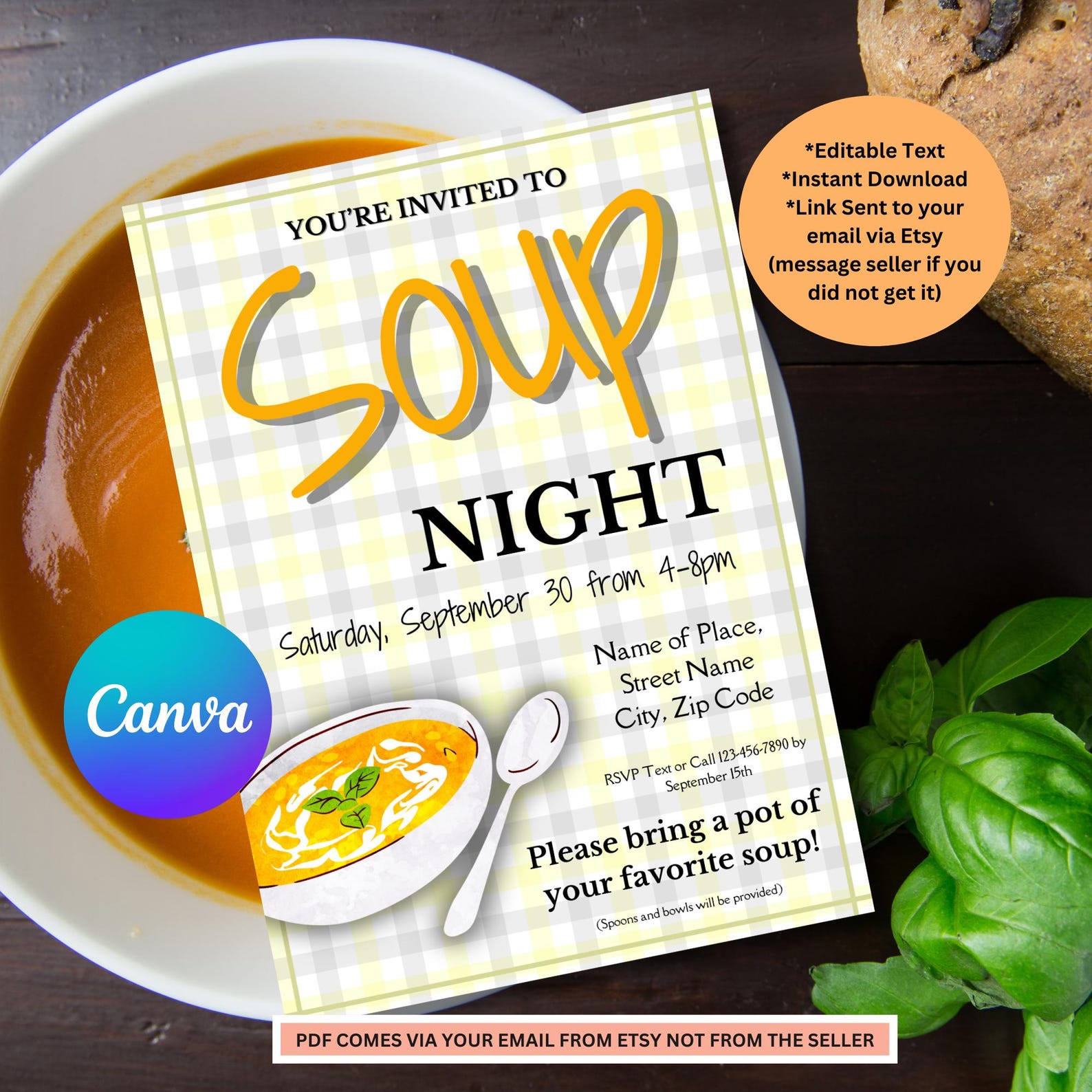 Soup Night Potluck Party Invite Template | Editable Soup Night | Soup ...
