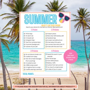 What's on Your Phone Summer Game | Summer Printable Games | Summer ...
