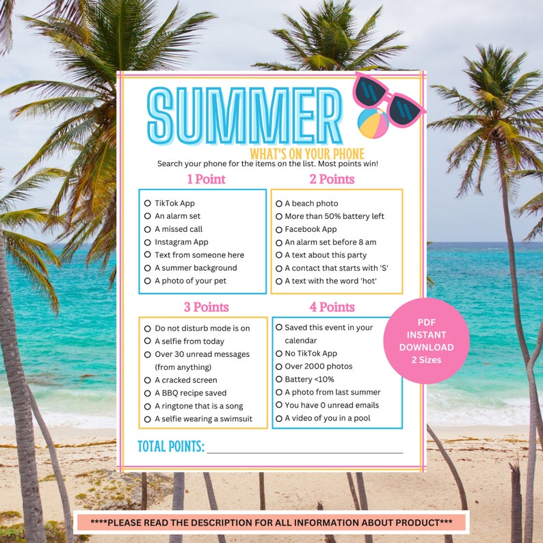 What's on Your Phone Summer Game | Summer Printable Games | Summer ...