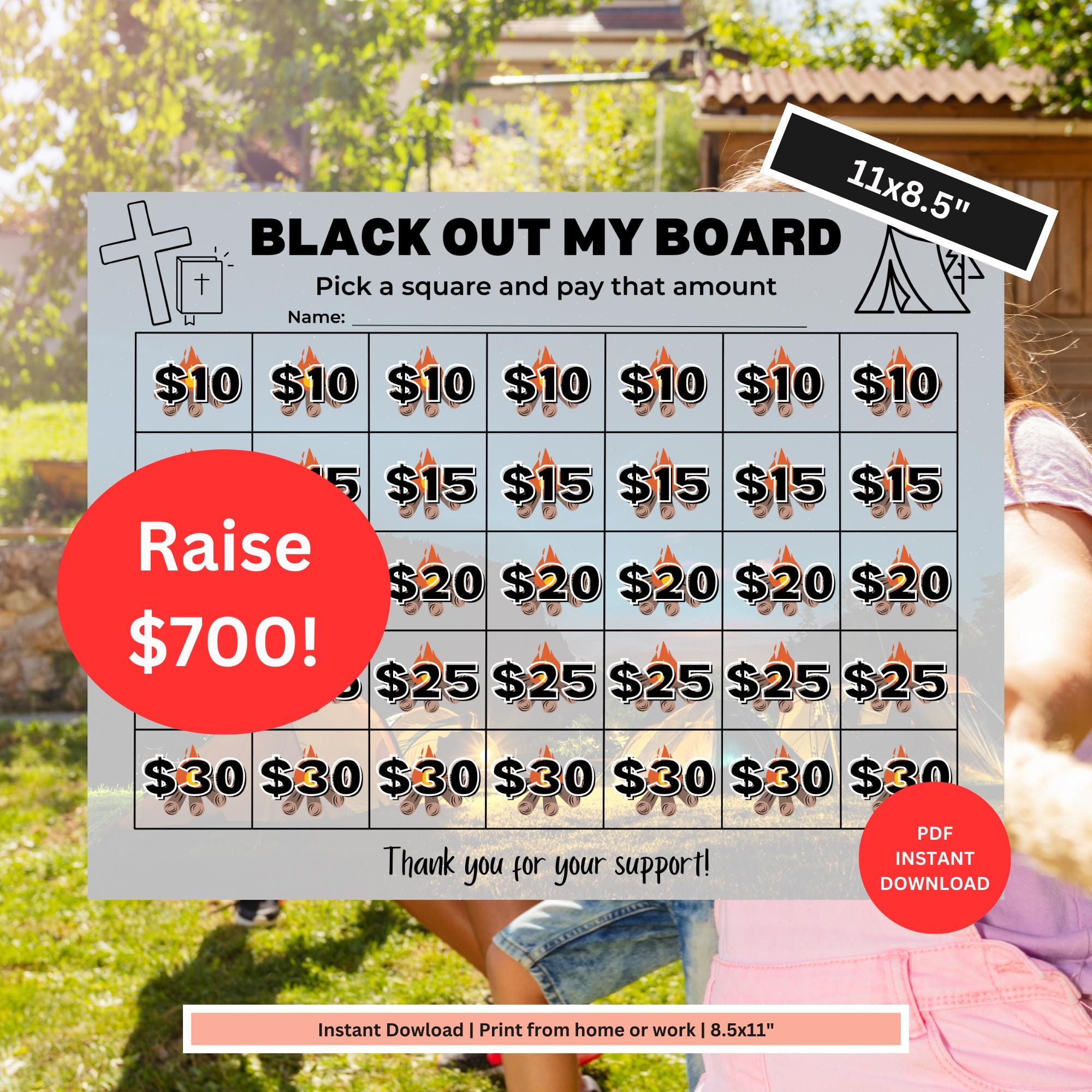 Church Camp Fundraiser Blackout My Board Squares| Youth Church Camp ...