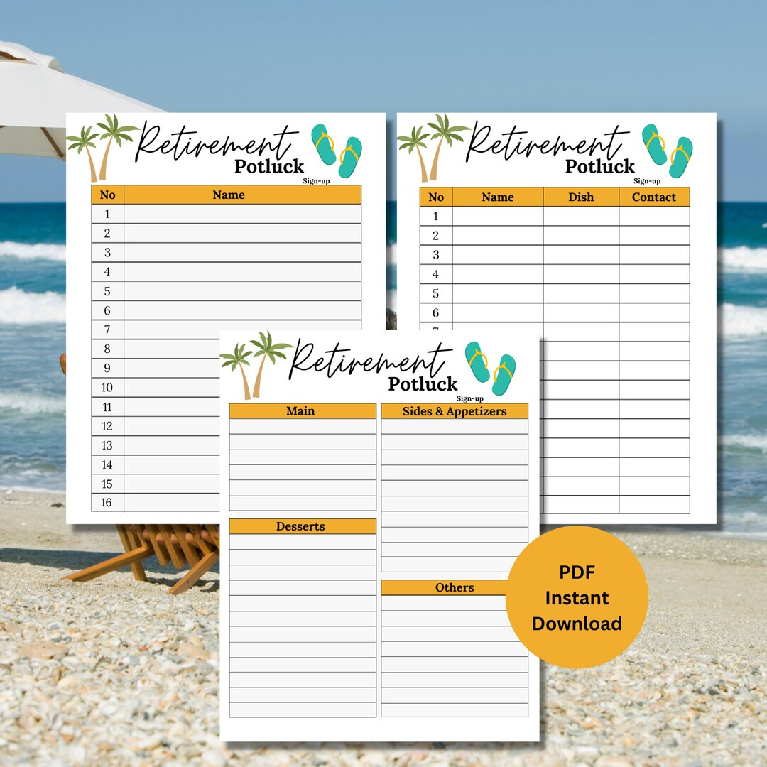 Potluck Sign up Sheet | Retirement Potluck Sign up Sheet | Retirement ...