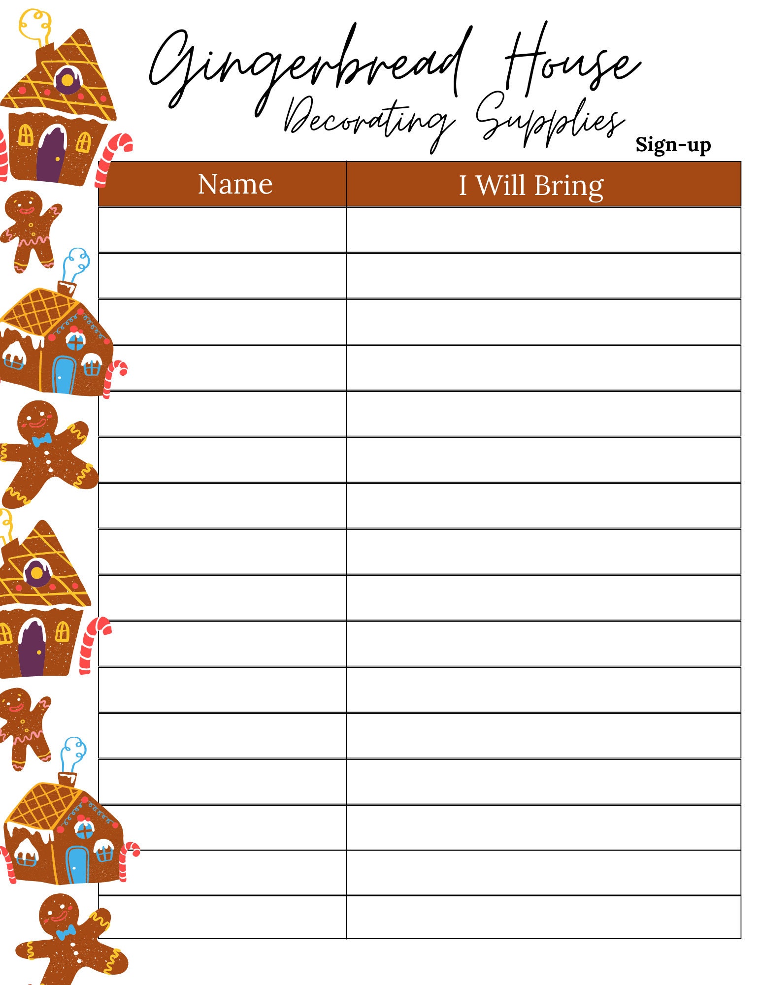 Gingerbread House Decorating Supplies Sign-up Sheet | Gingerbread House ...