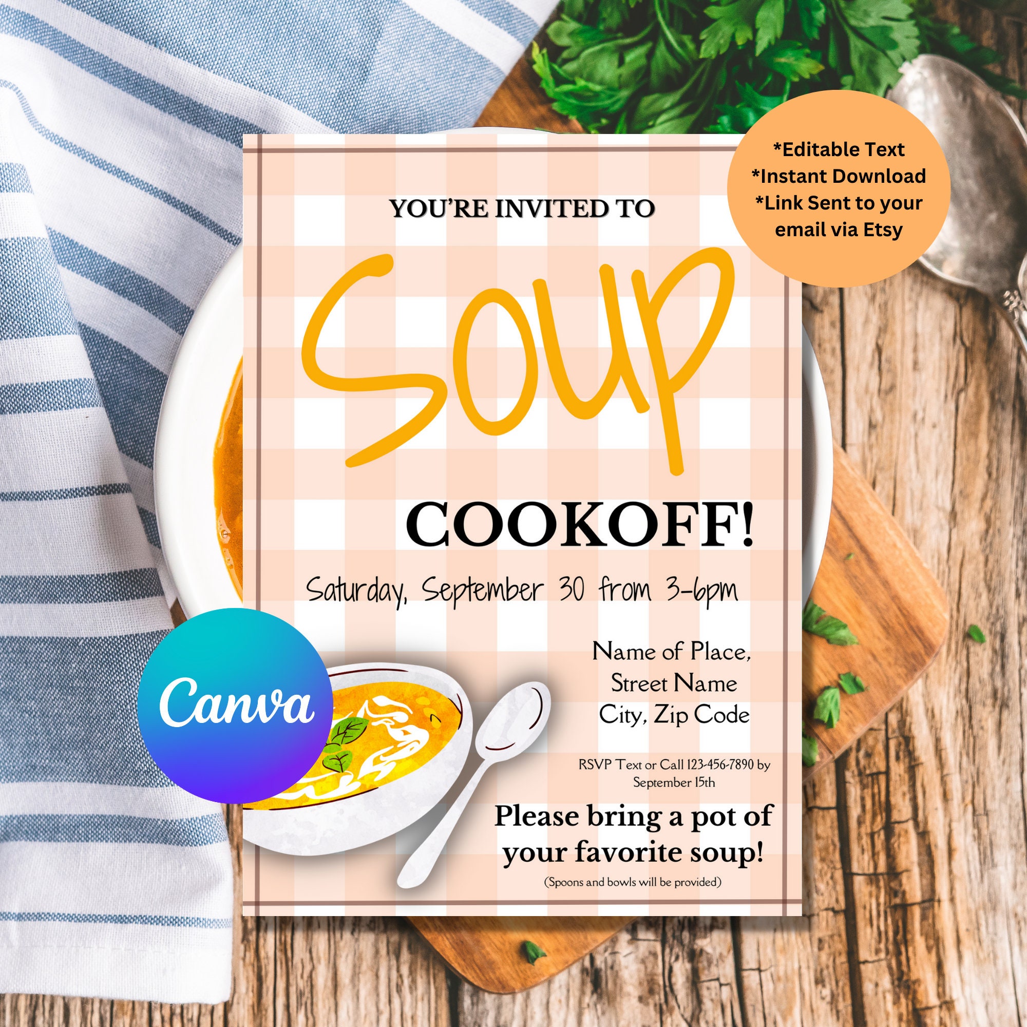 Soup Cookoff Invite Template | Editable Soup Party Cookoff | Soup ...