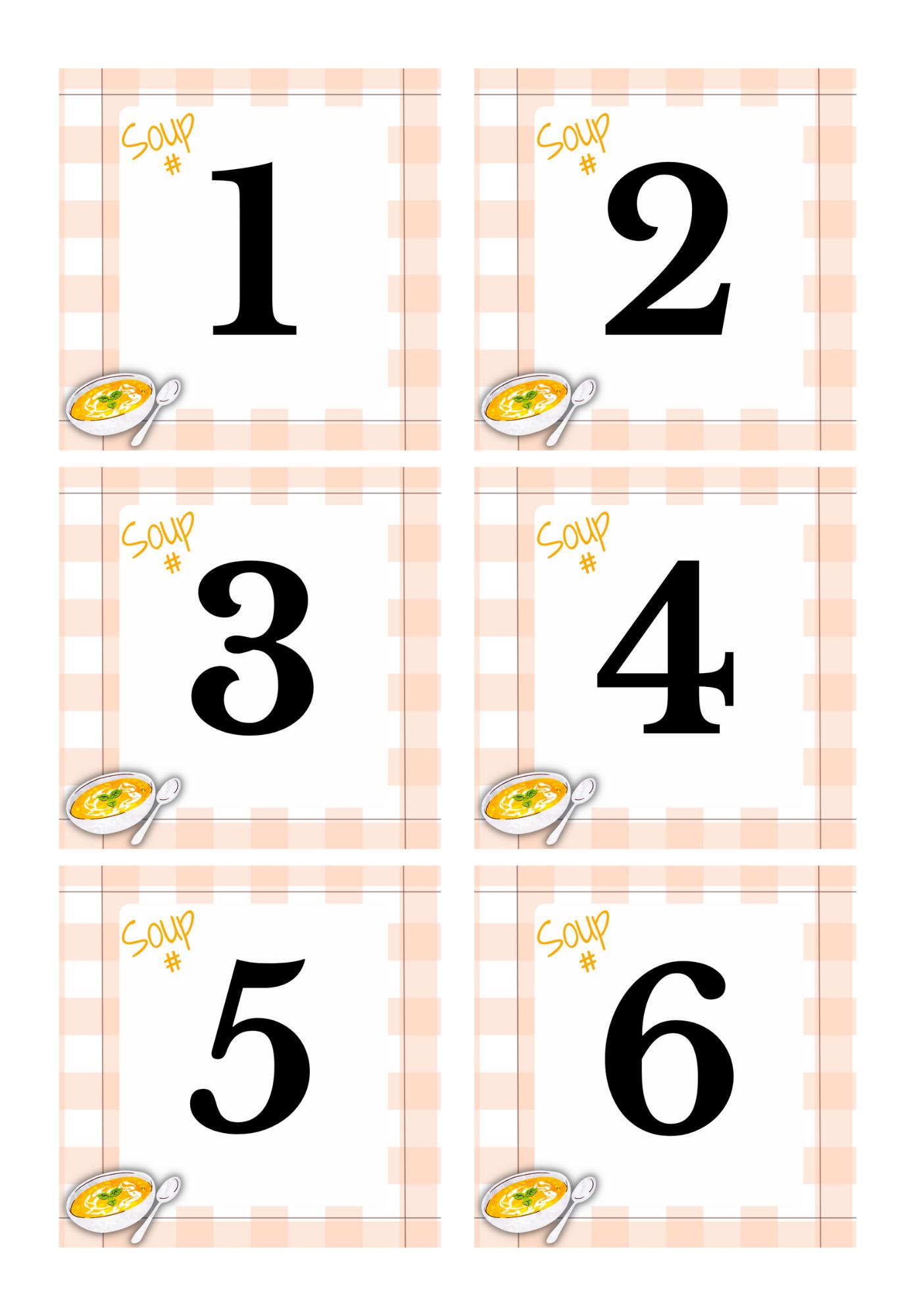 Soup Cook-off Number Cards Printable| Soup Party | Soup Swap | Soup ...