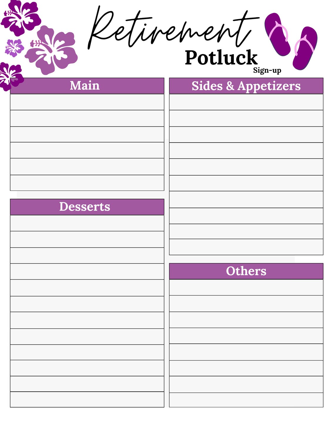 Potluck Sign up Sheet | Retirement Potluck Sign up Sheet | Retirement ...
