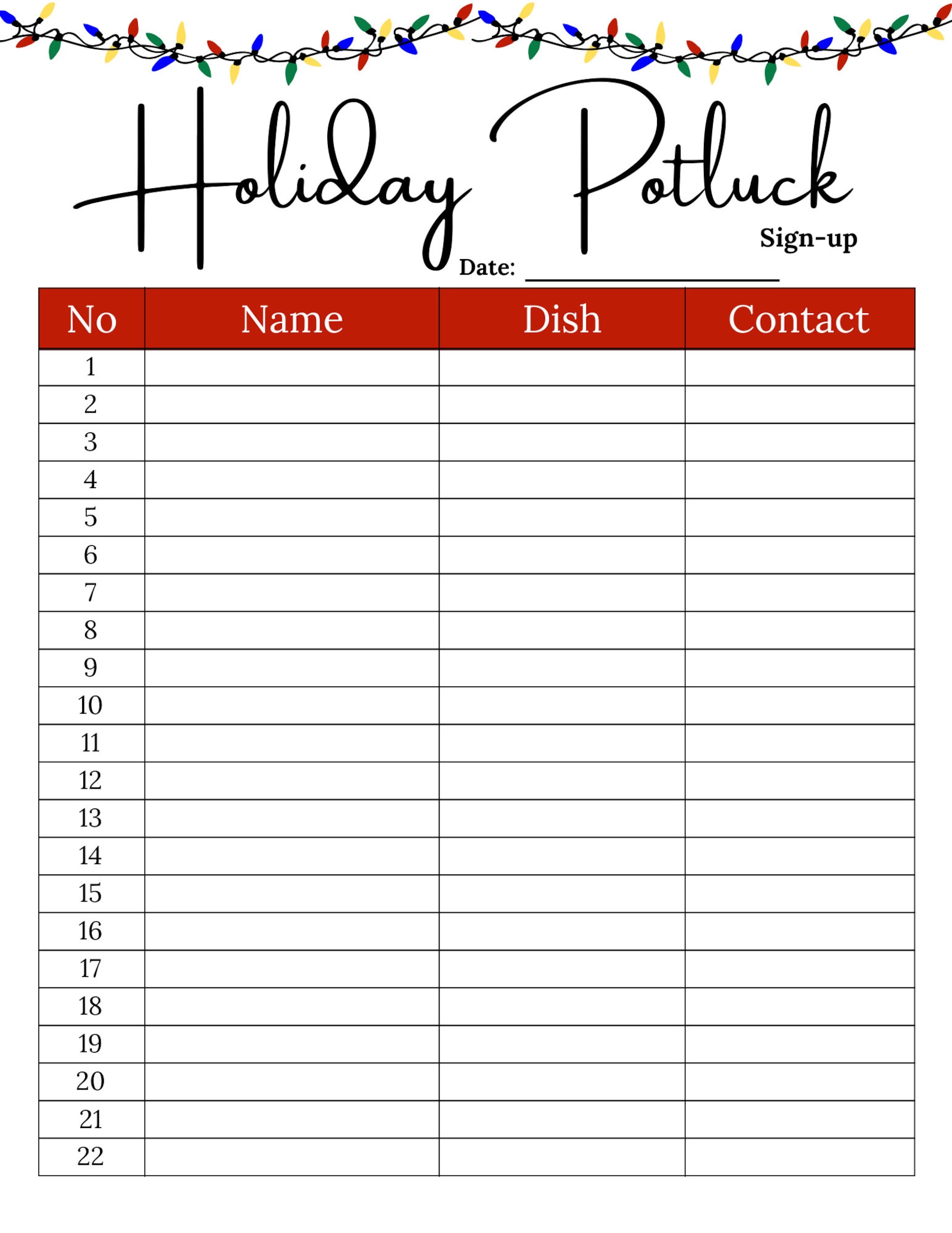 Potluck Sign up Sheet Holiday Potluck Sign up Sheet Holiday Potluck ...