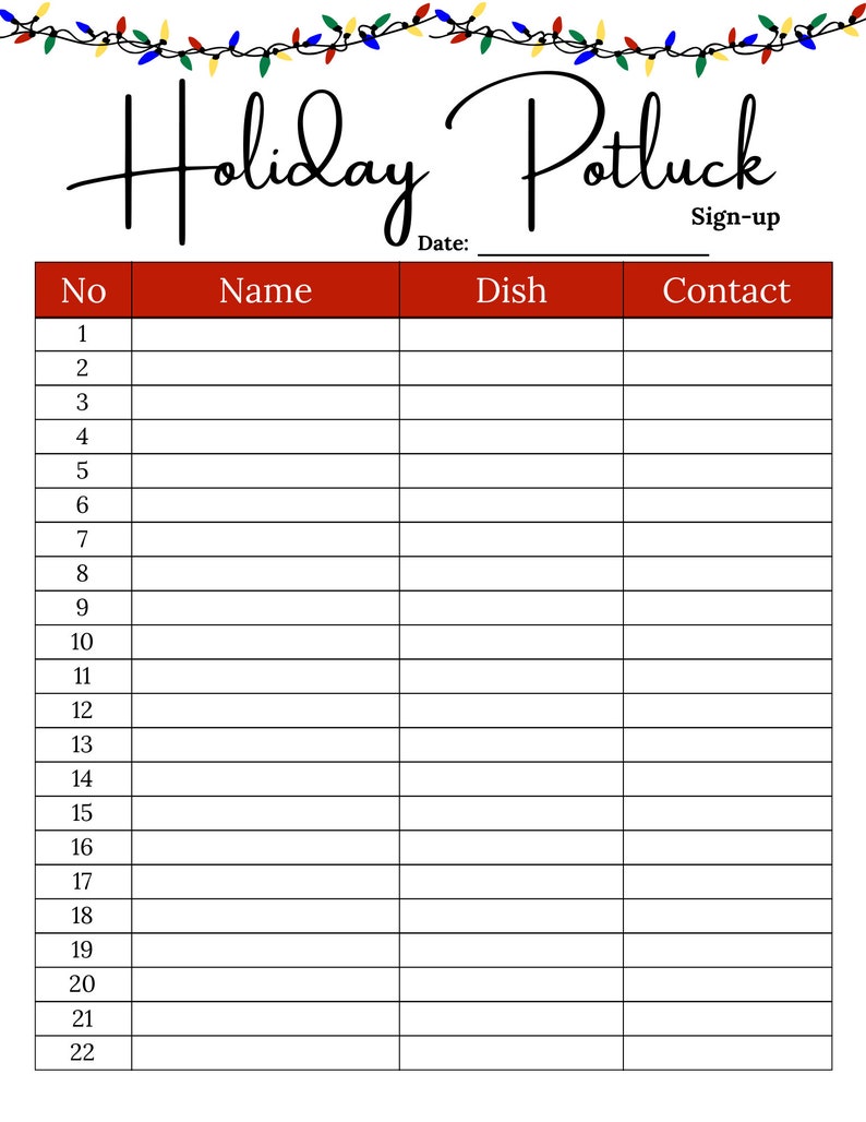 Potluck Sign up Sheet Holiday Potluck Sign up Sheet Holiday Potluck ...