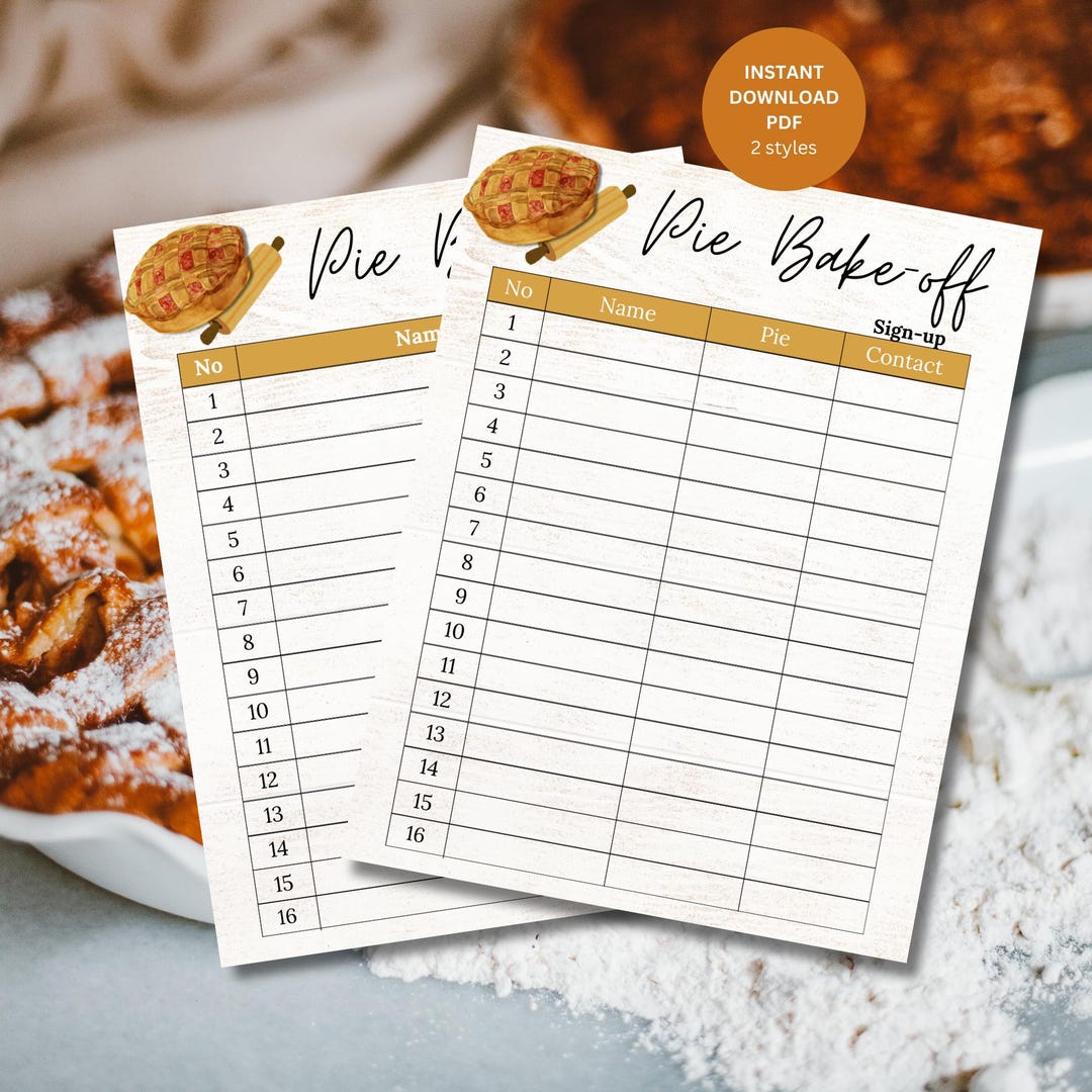 Pie Exchange Party Sign up Sheet | Pie Bake-off Party | Community Food ...