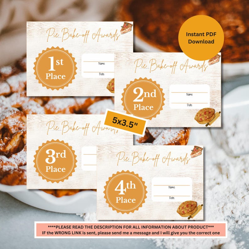 Pie Bake-off Award Cards| Pie Party | Pie Cook-off Event | Pie Award ...