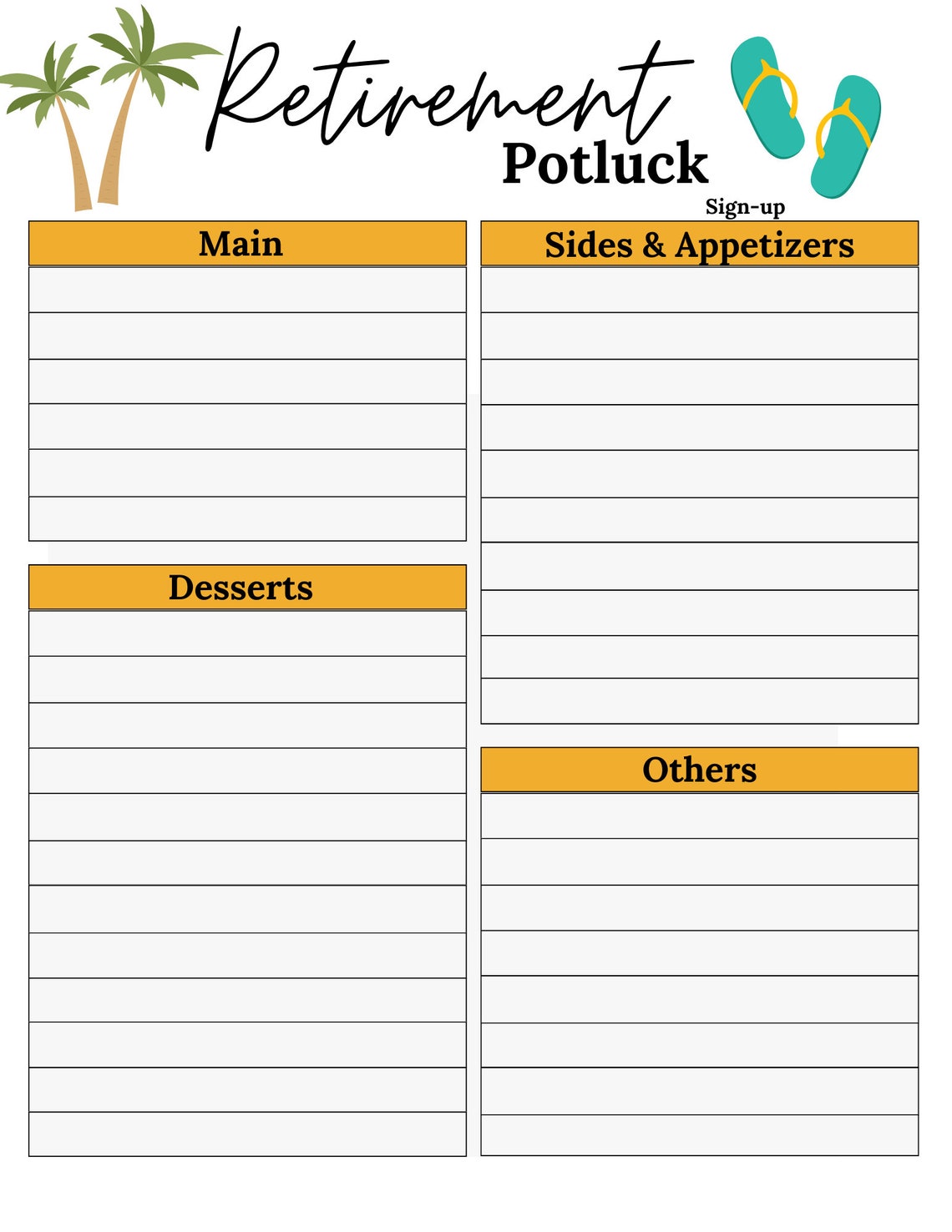 Potluck Sign up Sheet | Retirement Potluck Sign up Sheet | Retirement ...