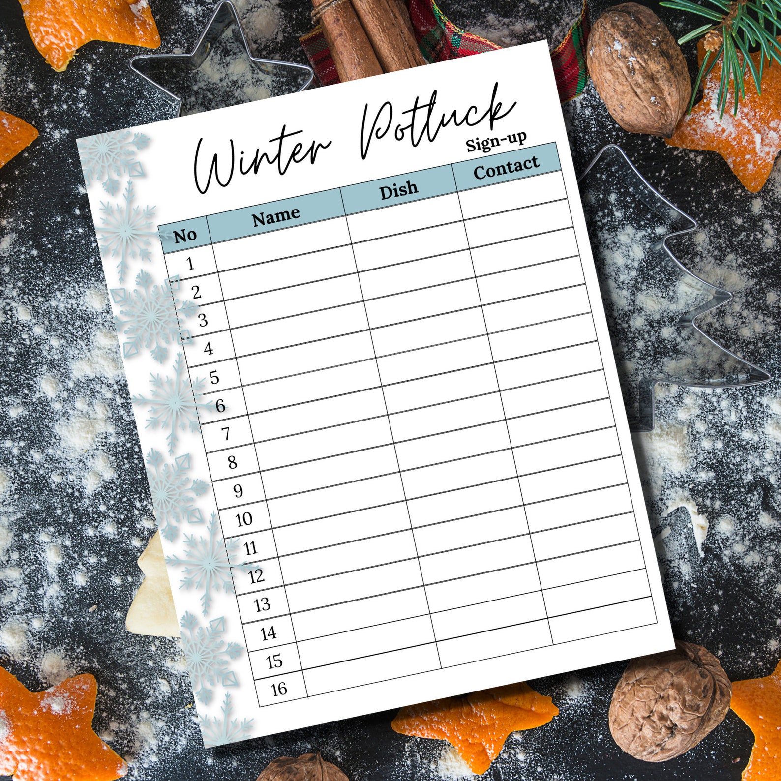 Potluck Sign up Sheet Winter Potluck Sign up Sheet - Etsy