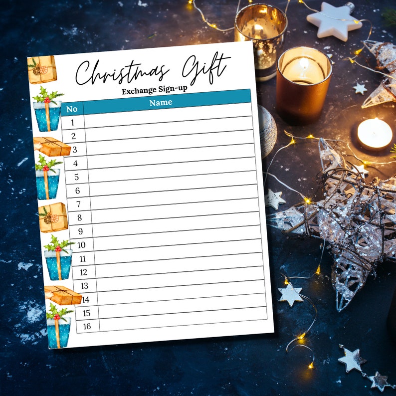 Christmas Gift Exchange Sign up Sheet Gift Exchange Sign up Sheet ...