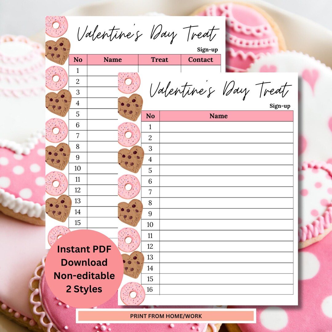 Valentine's Day Treat Sign up Sheet | Valentines Day Dessert | Cookie ...