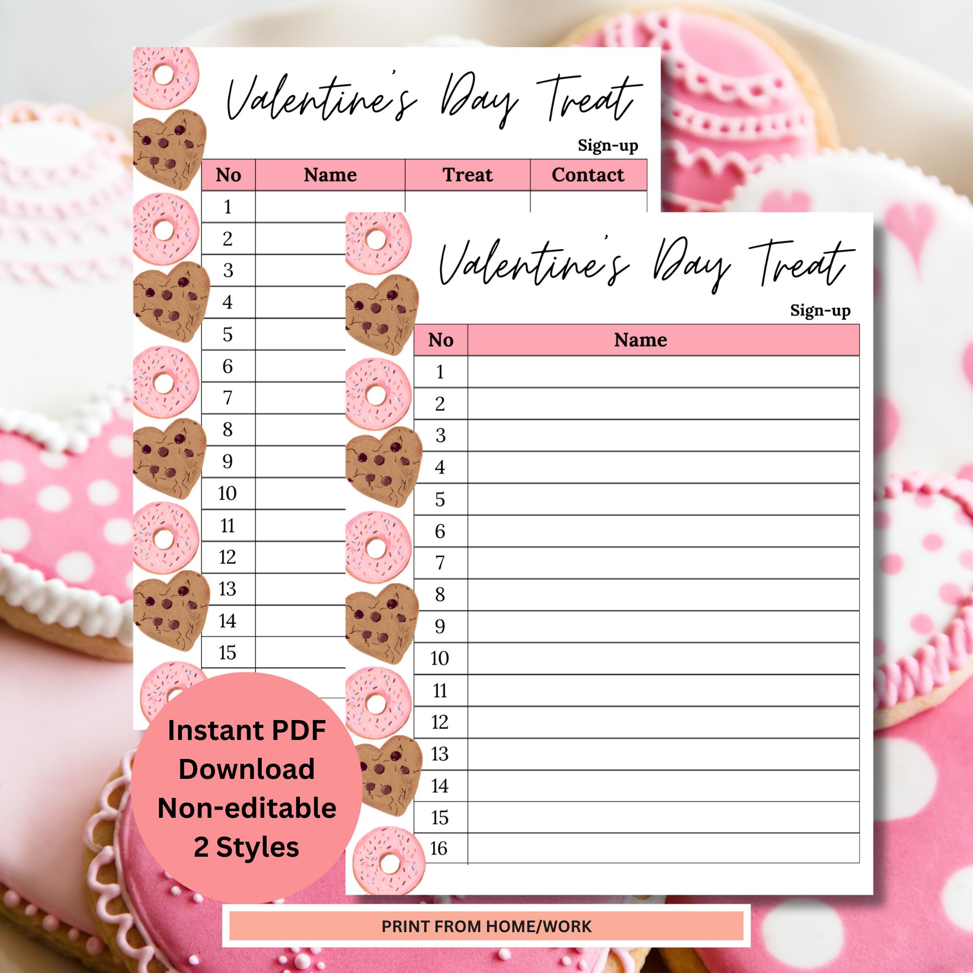 Valentine's Day Treat Sign up Sheet | Valentines Day Dessert | Cookie ...