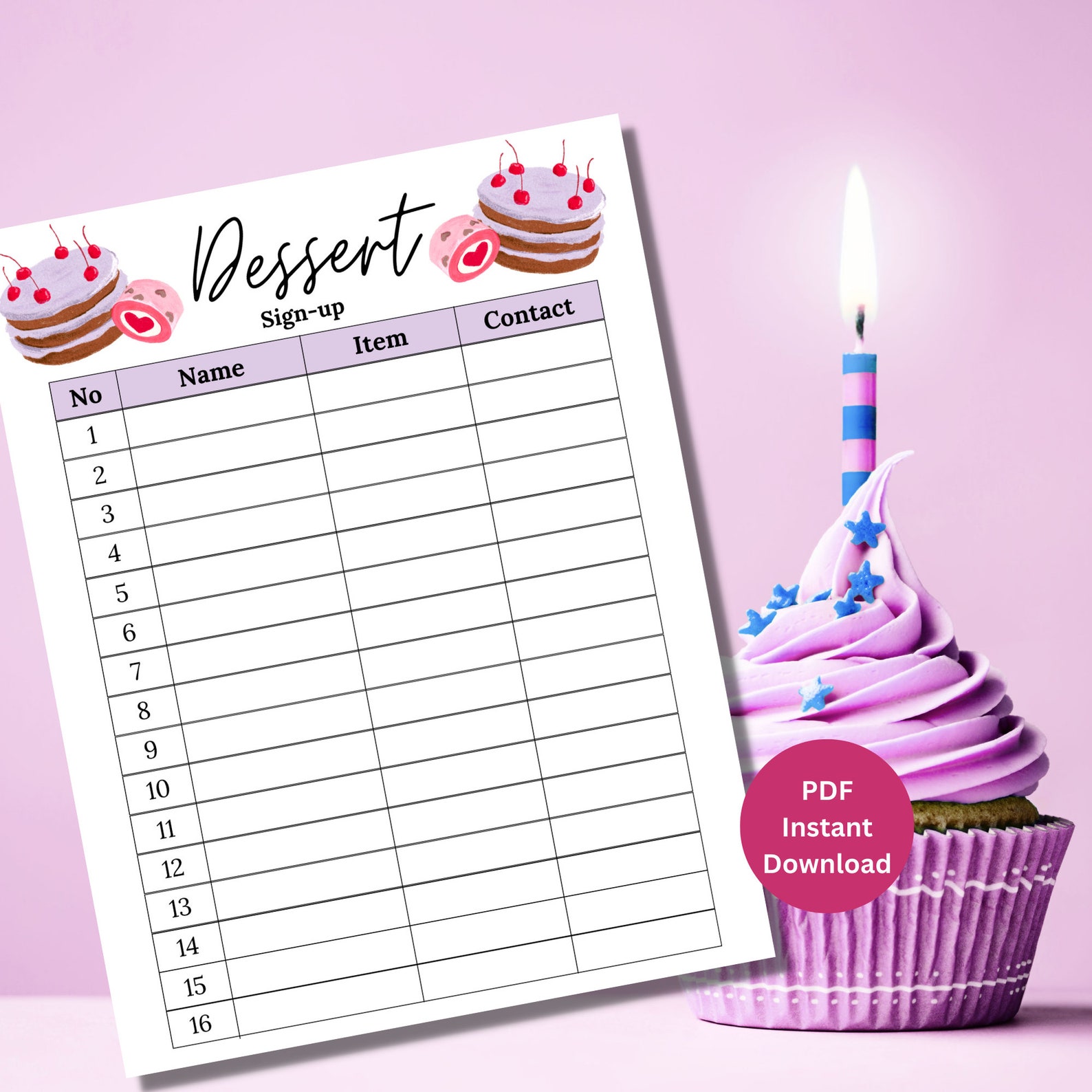 Dessert Sign up Sheet | Dessert Sheet | Printable Dessert Sign up Sheet ...
