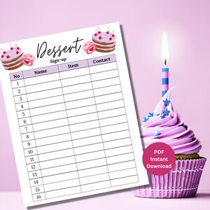 Dessert Sign up Sheet | Dessert Sheet | Printable Dessert Sign up Sheet ...
