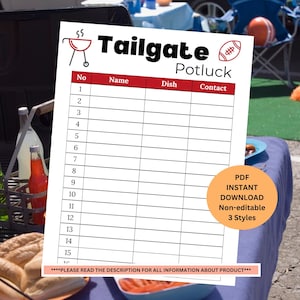 Tailgate Potluck Sign up Sheet | Potluck Sign up Sheet | Football Party ...