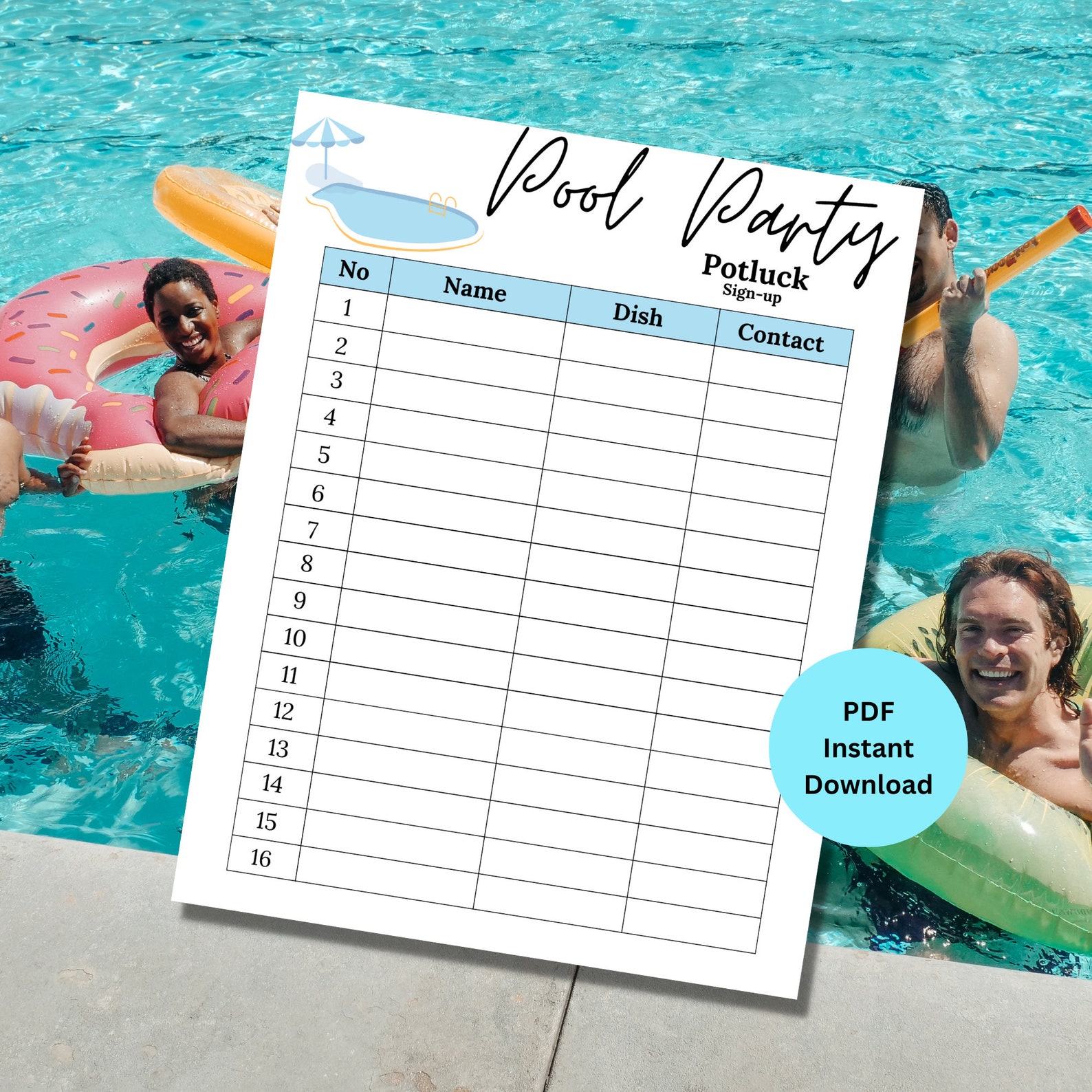 Potluck Sign up Sheet | Pool Party Potluck Sign up Sheet | Pool Potluck ...