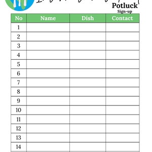Potluck Sign up Sheet | International Food Potluck Sign up Sheet ...
