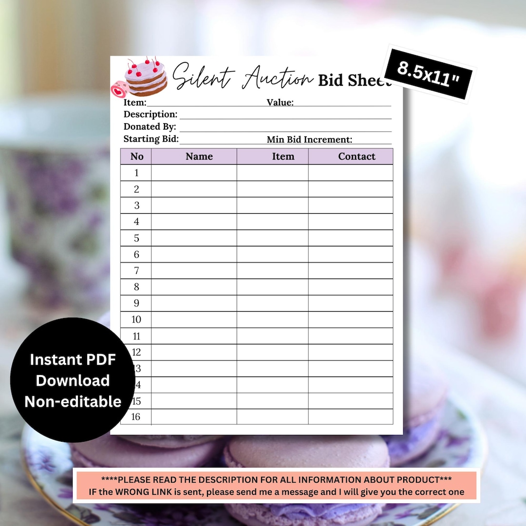 Dessert Silent Auction Bid Sheet | Dessert Bidding | Silent Auction ...
