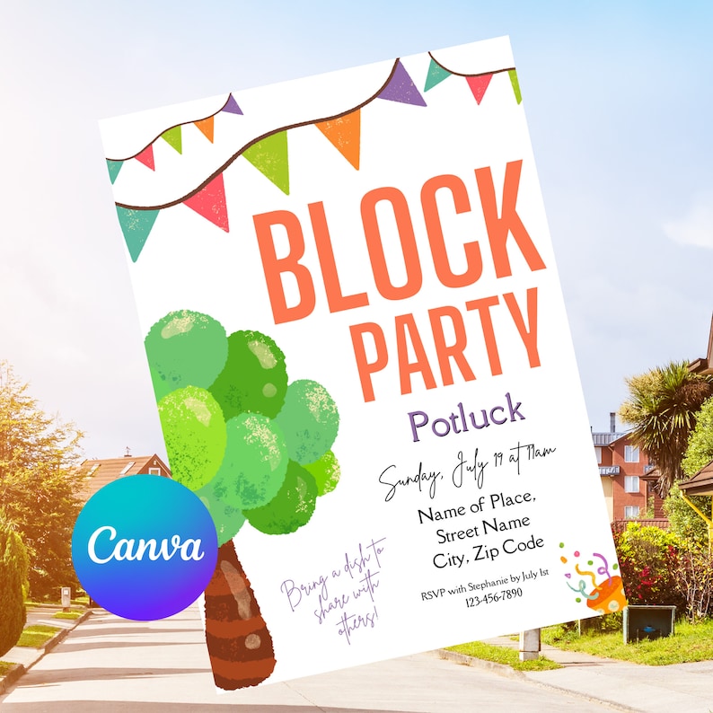 Block Party Potluck Invitation Template | Neighborhood Party Potluck ...