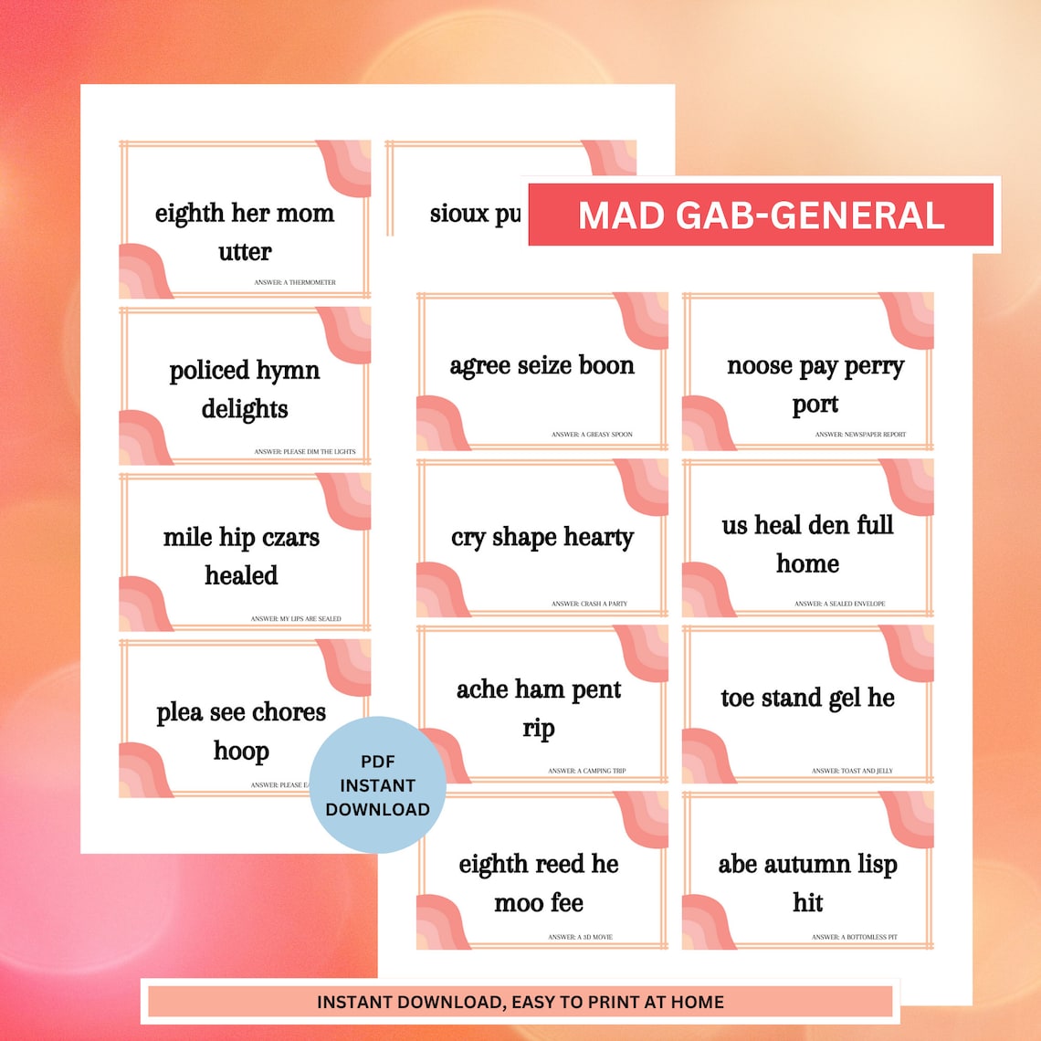 Mad Gab General Family Games Adult Games Birthday Games Summer Games ...