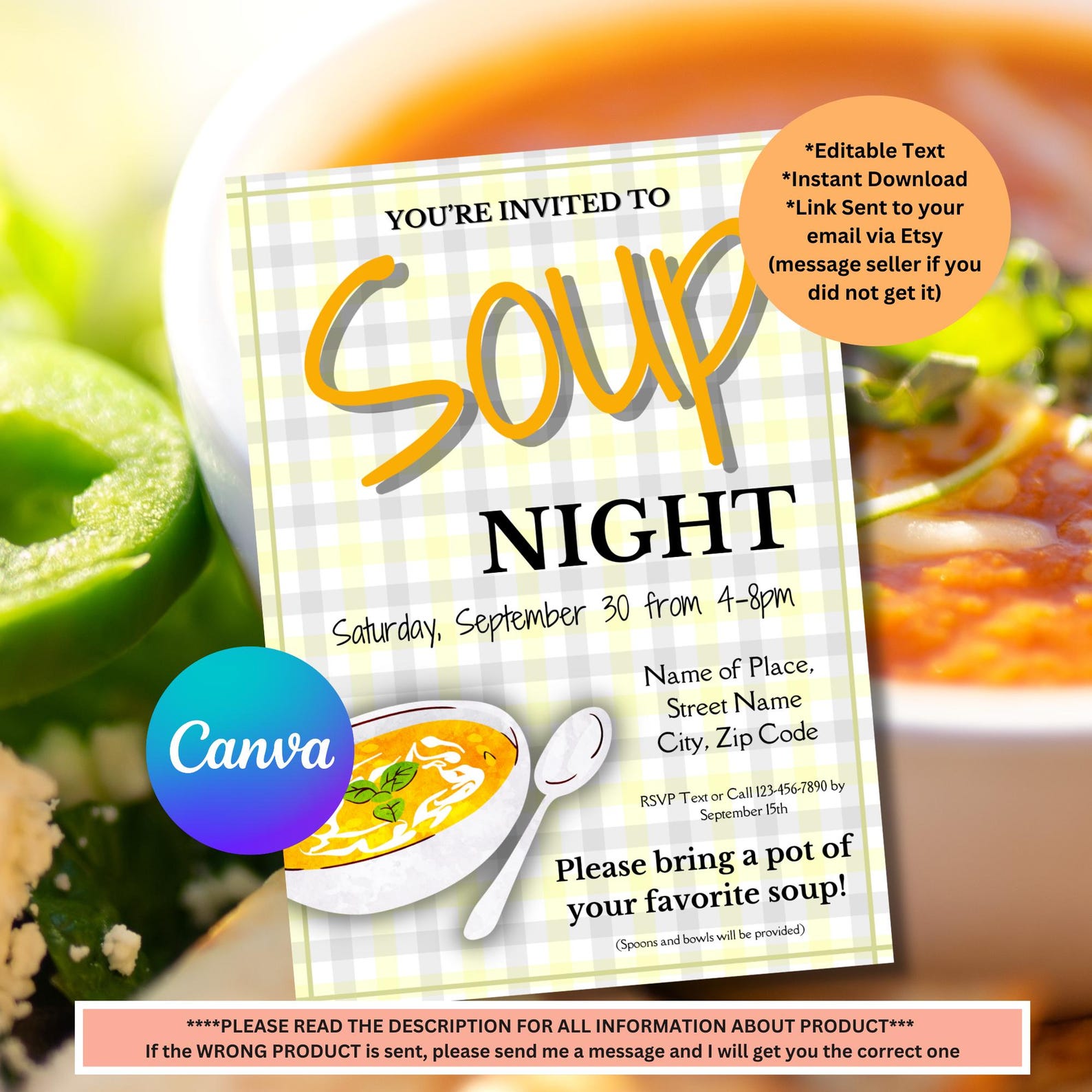 Soup Night Potluck Party Invite Template | Editable Soup Night | Soup ...