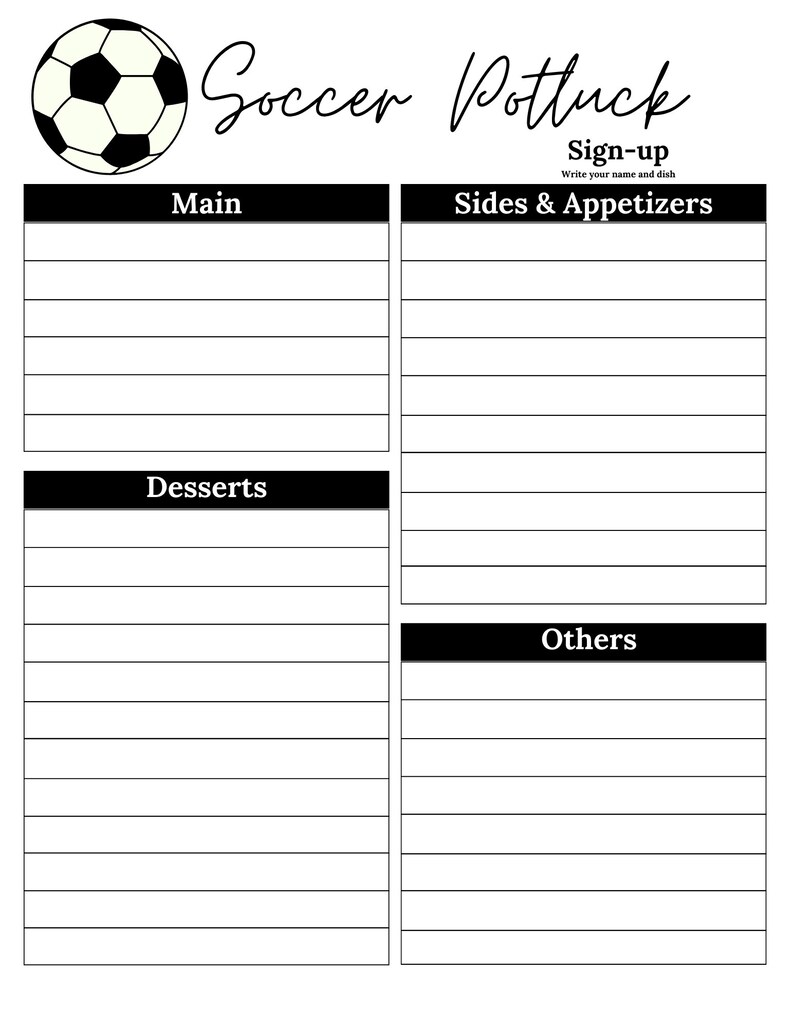 Soccer Potluck Sign up Sheet Soccer Potluck Sheet Sports Potluck ...
