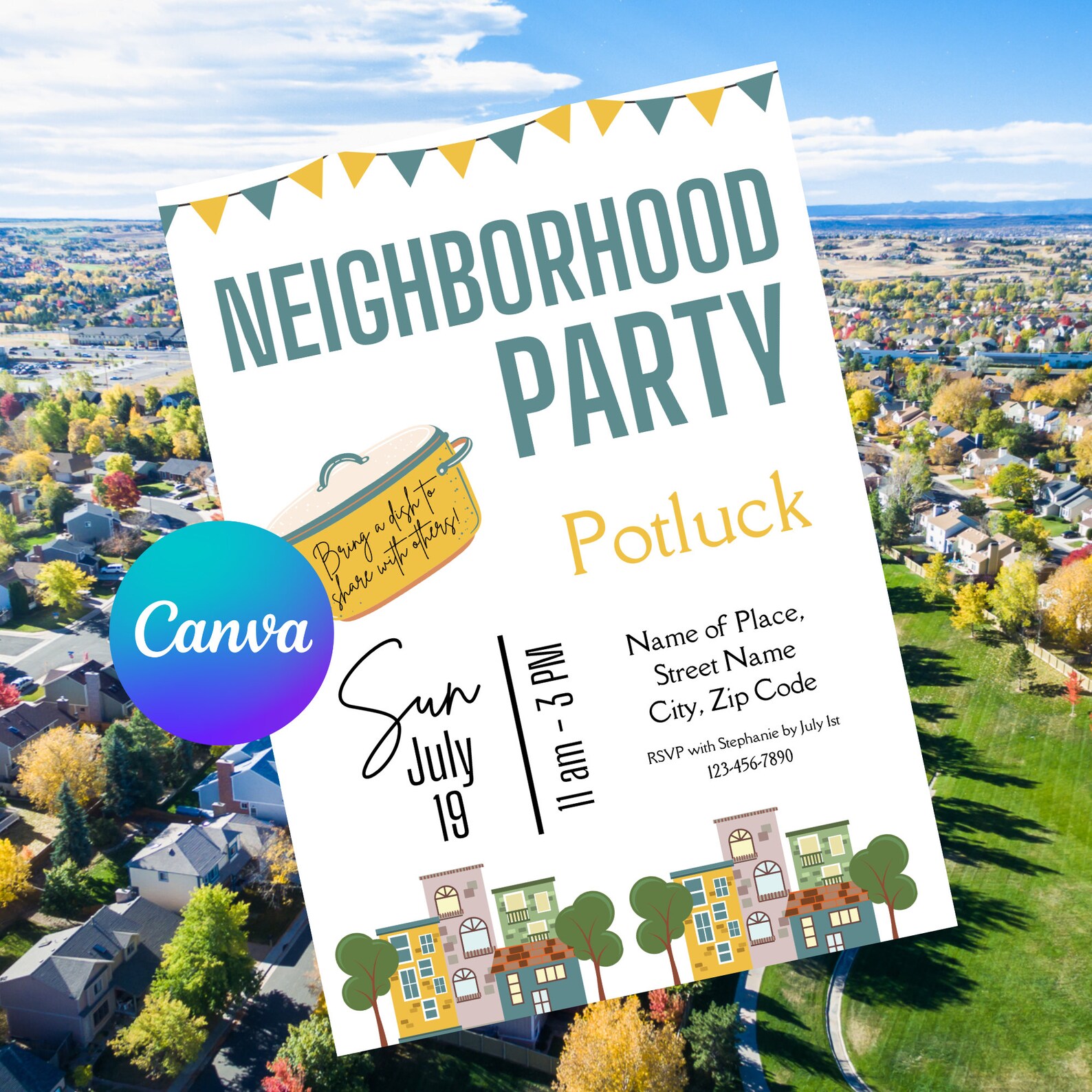 Neighborhood Party Potluck Invitation Template | Neighborhood Party ...