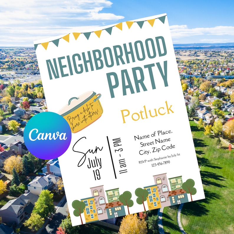 Neighborhood Party Potluck Invitation Template | Neighborhood Party ...