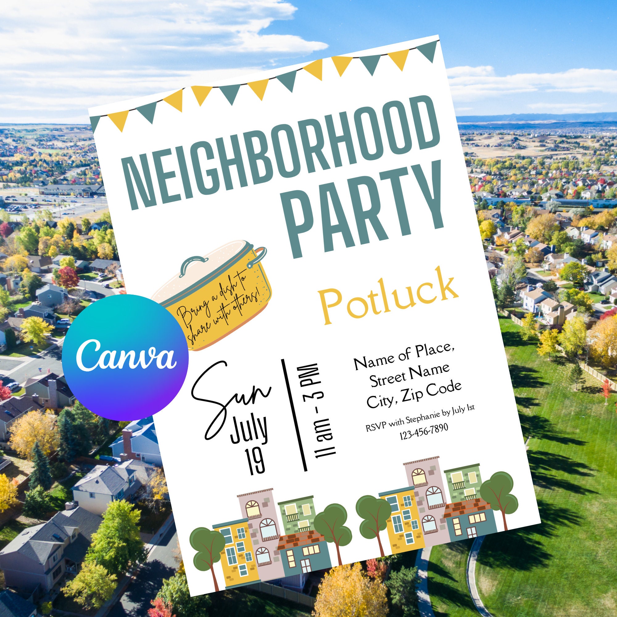 Neighborhood Party Potluck Invitation Template | Neighborhood Party ...