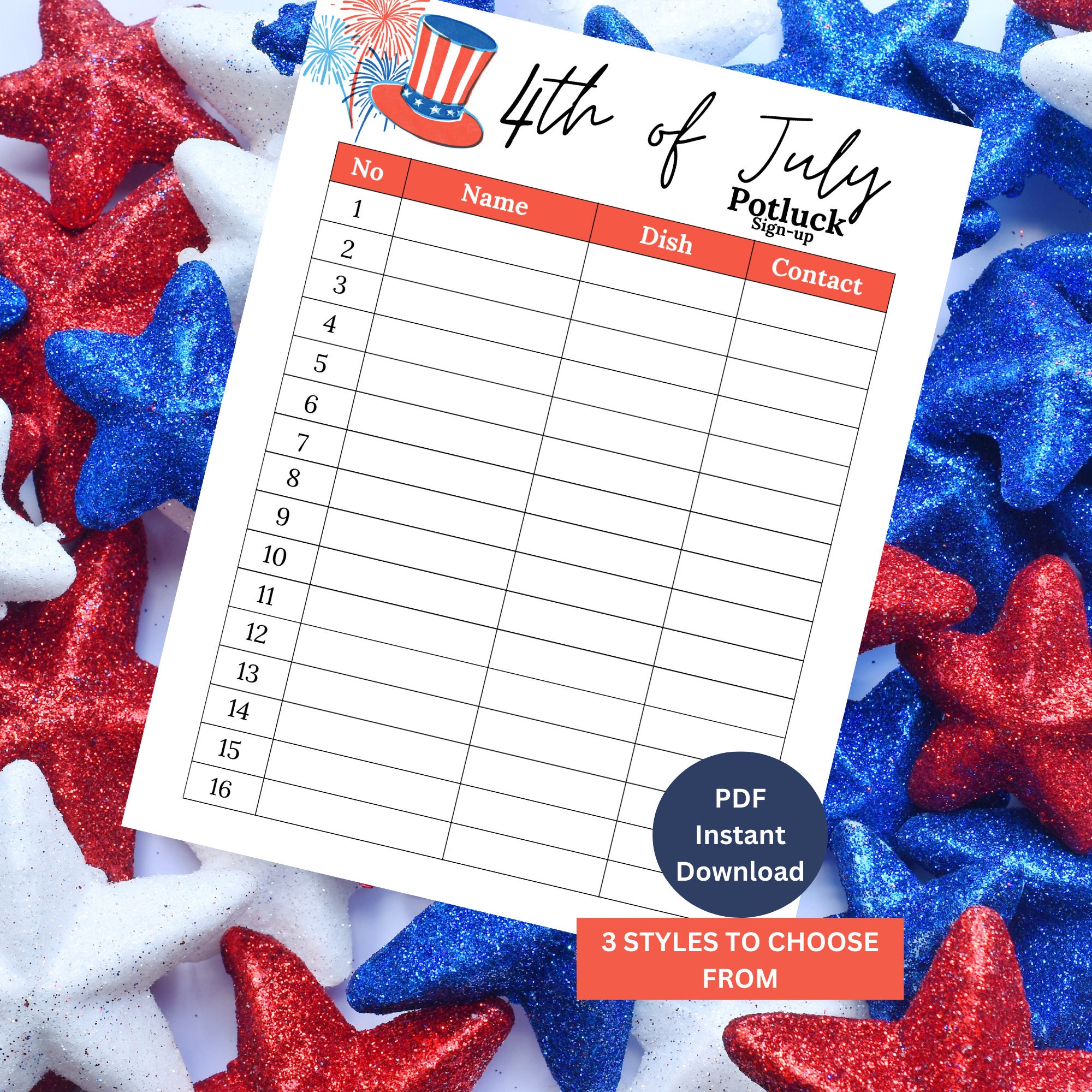 Potluck Sign up Sheet | 4th of July Potluck Sign up Sheet | July 4th ...
