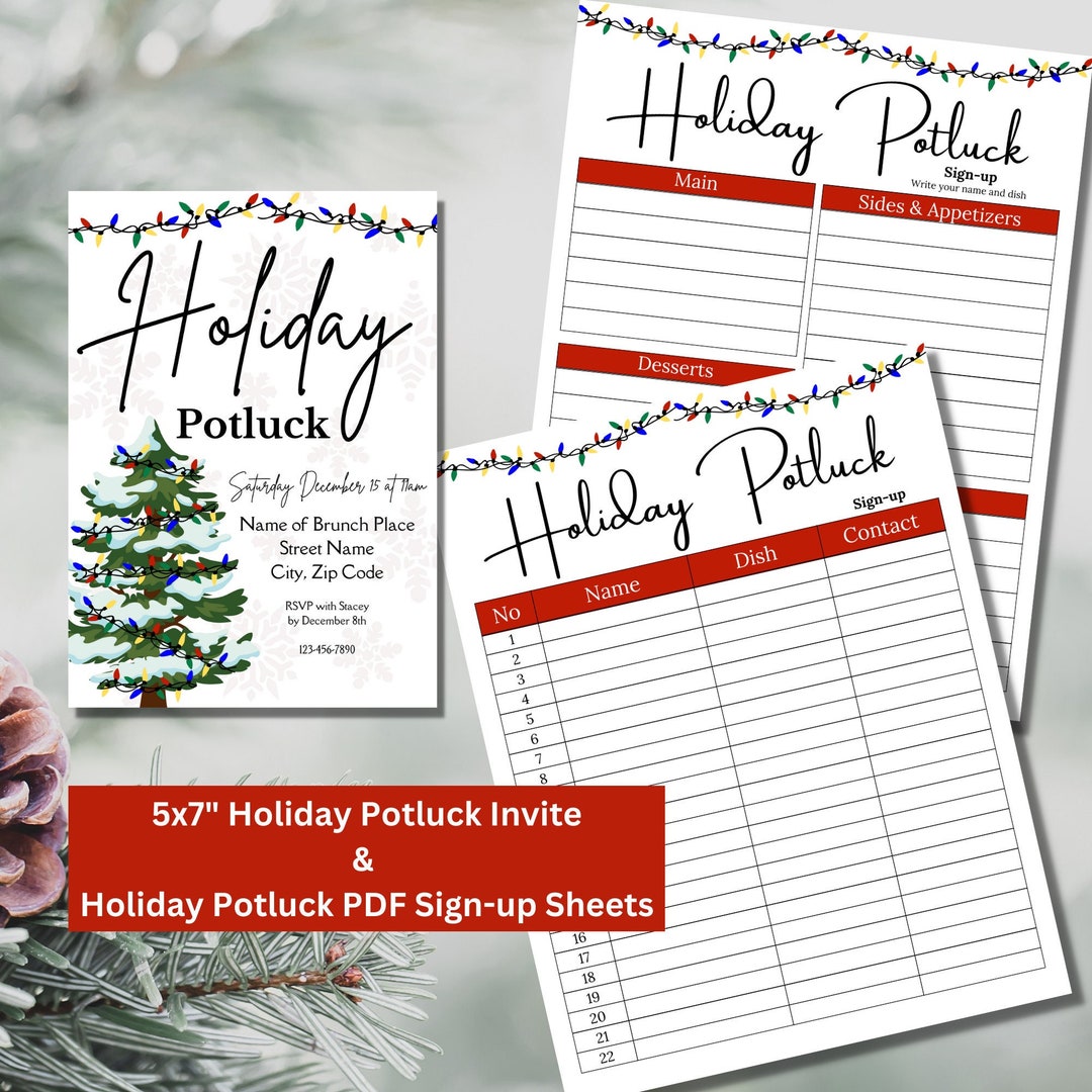 Holiday Potluck Invite & Sign up Sheet | Editable Holiday Potluck ...