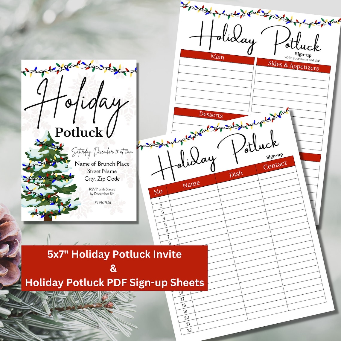 Holiday Potluck Invite & Sign up Sheet Editable Holiday Potluck Invite ...