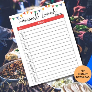 Farewell Lunch Sign up Sheet Lunch Sign up Sheet Farewell - Etsy Canada