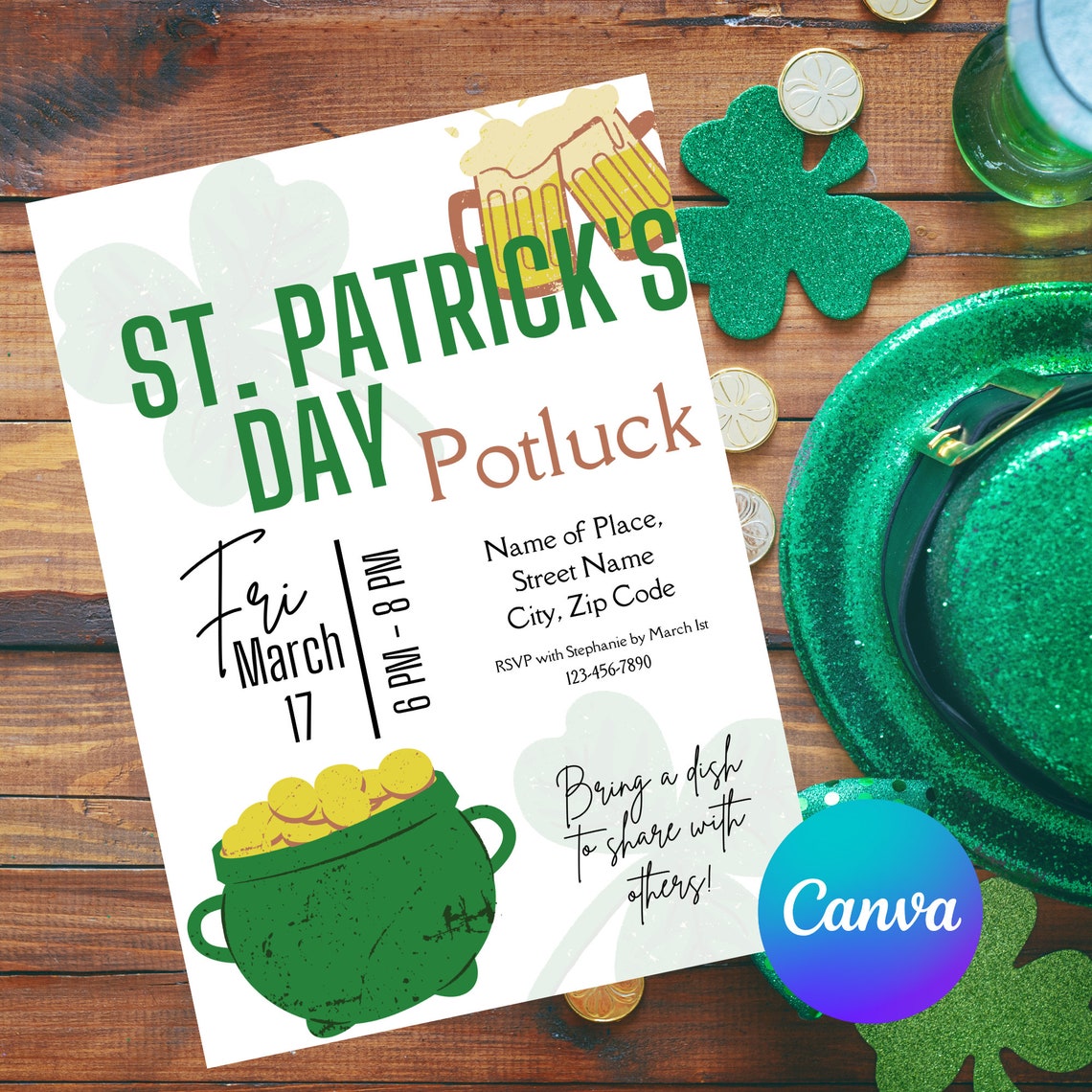 St. Patrick's Day Potluck Invitation Template | St. Patrick's Day Party ...